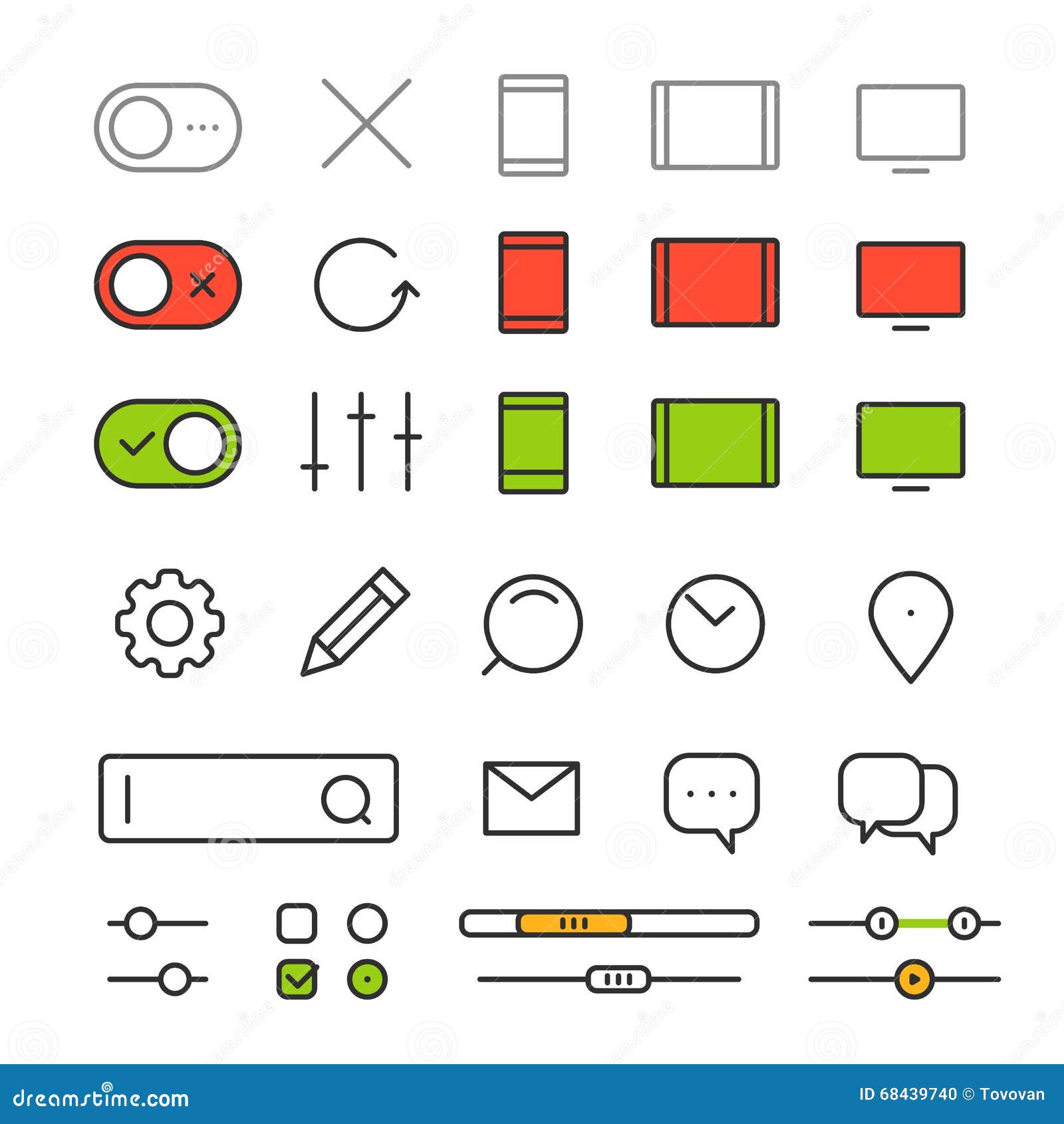 Different Style Trendy Interface Vector Elements and Pictograms Stock ...