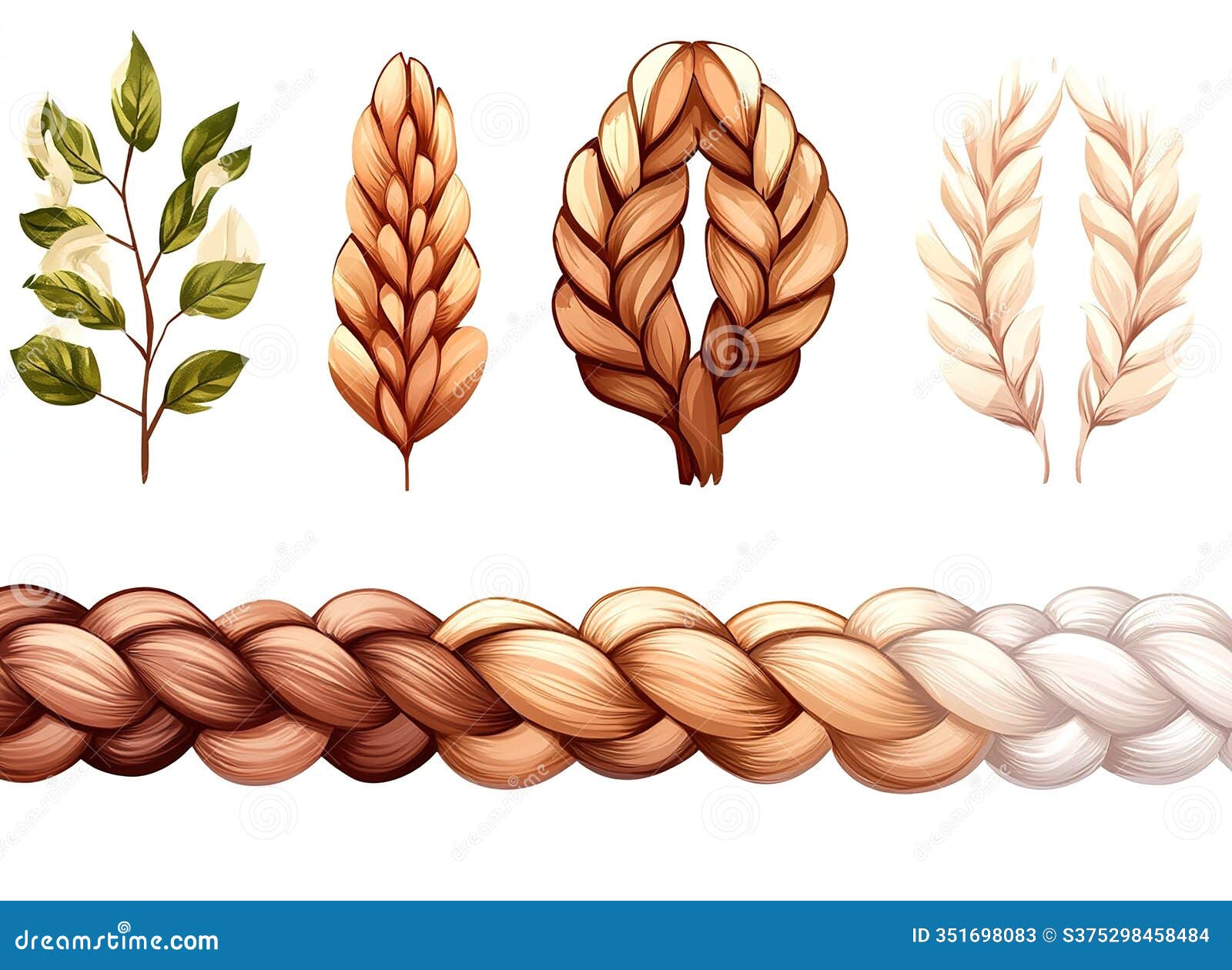 Different Styles of Hair Braids and Natural Elements Illustrated in a ...