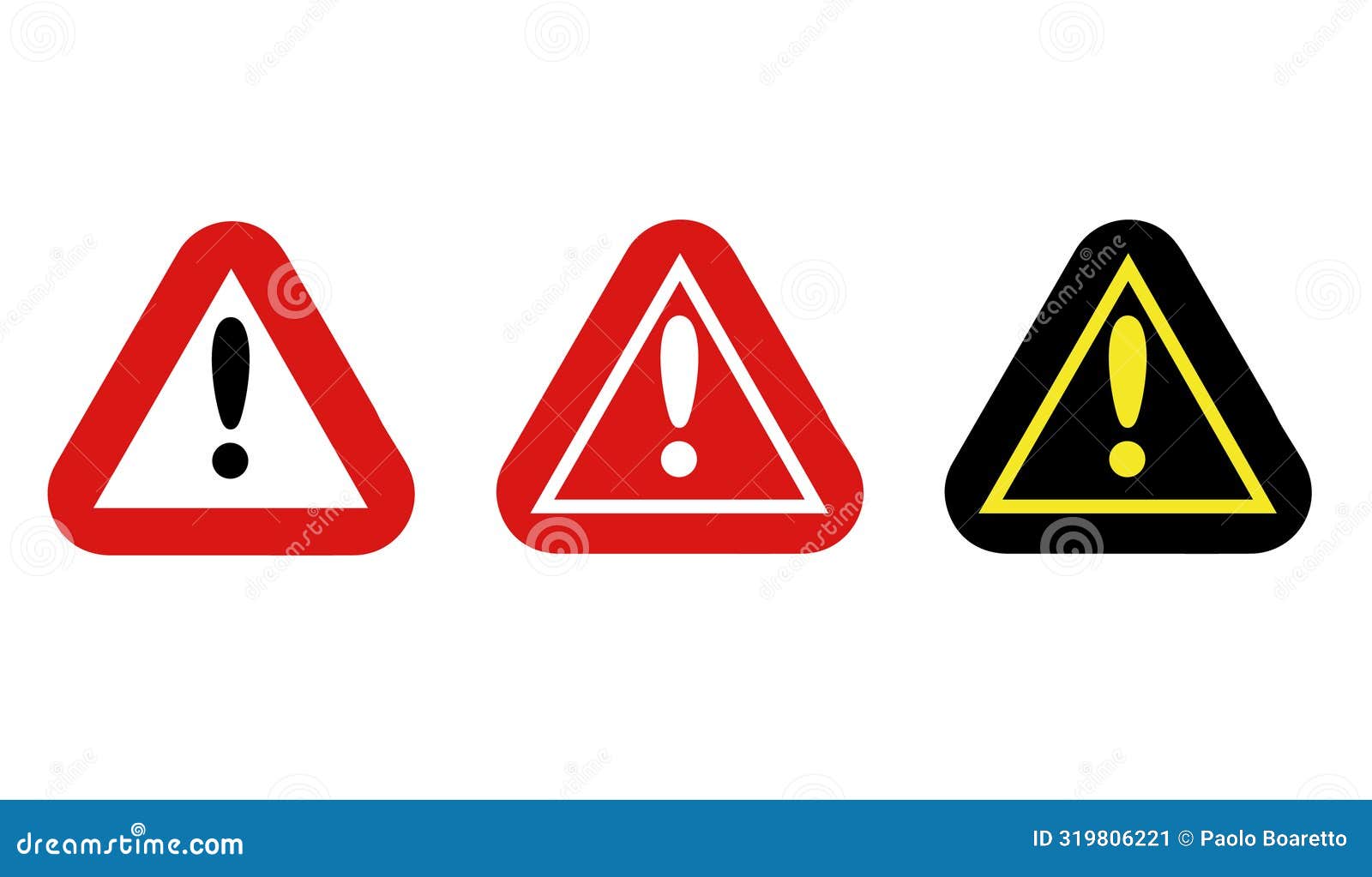 Different Styles of Triangles Silhouette Icons Set with Danger Sign ...