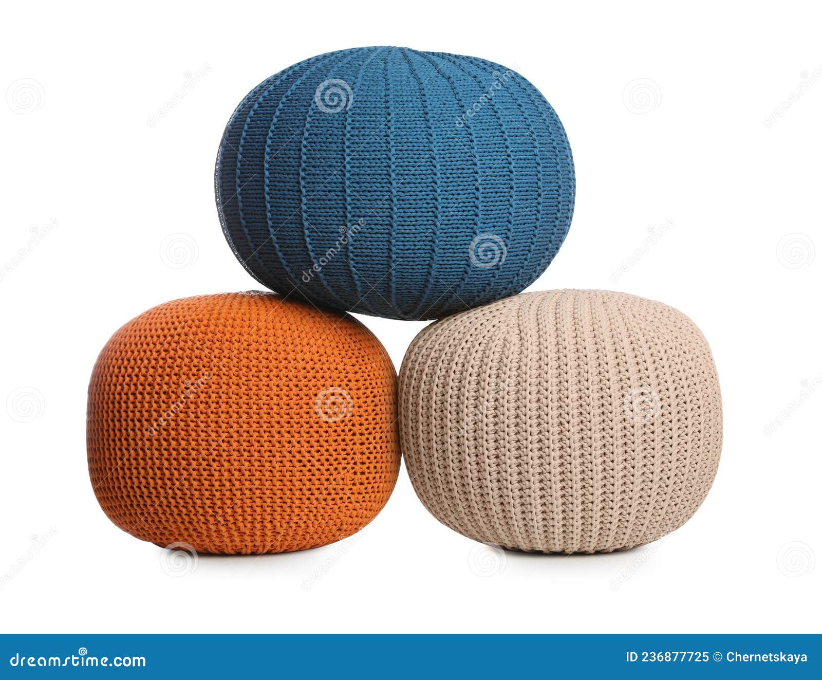 Different Stylish Poufs on White Background. Home Design Stock Image ...