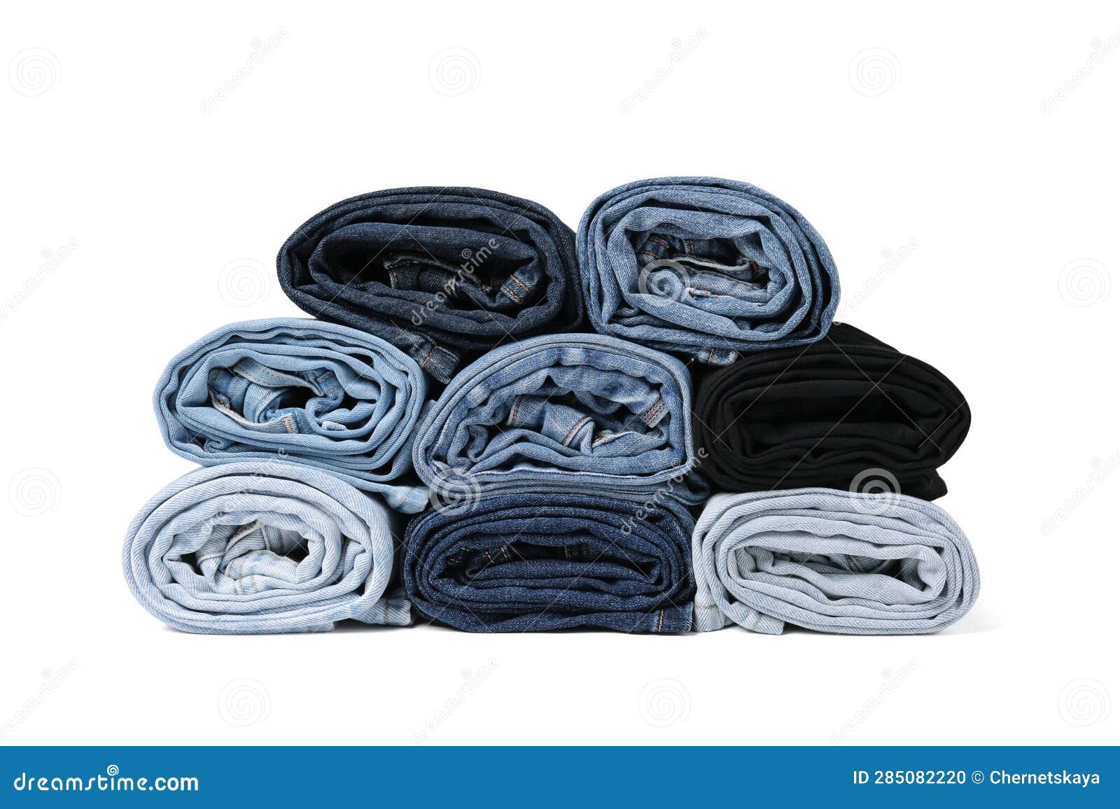 Different Stylish Rolled Jeans Isolated on White Stock Photo - Image of ...