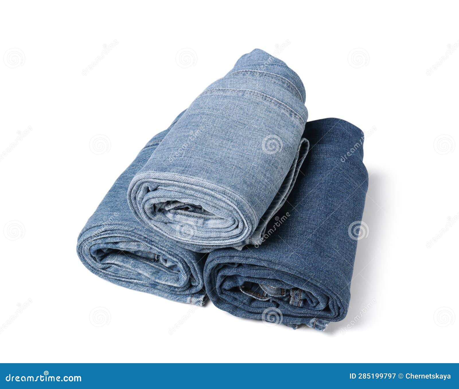 Different Stylish Rolled Jeans Isolated on White Stock Image - Image of ...