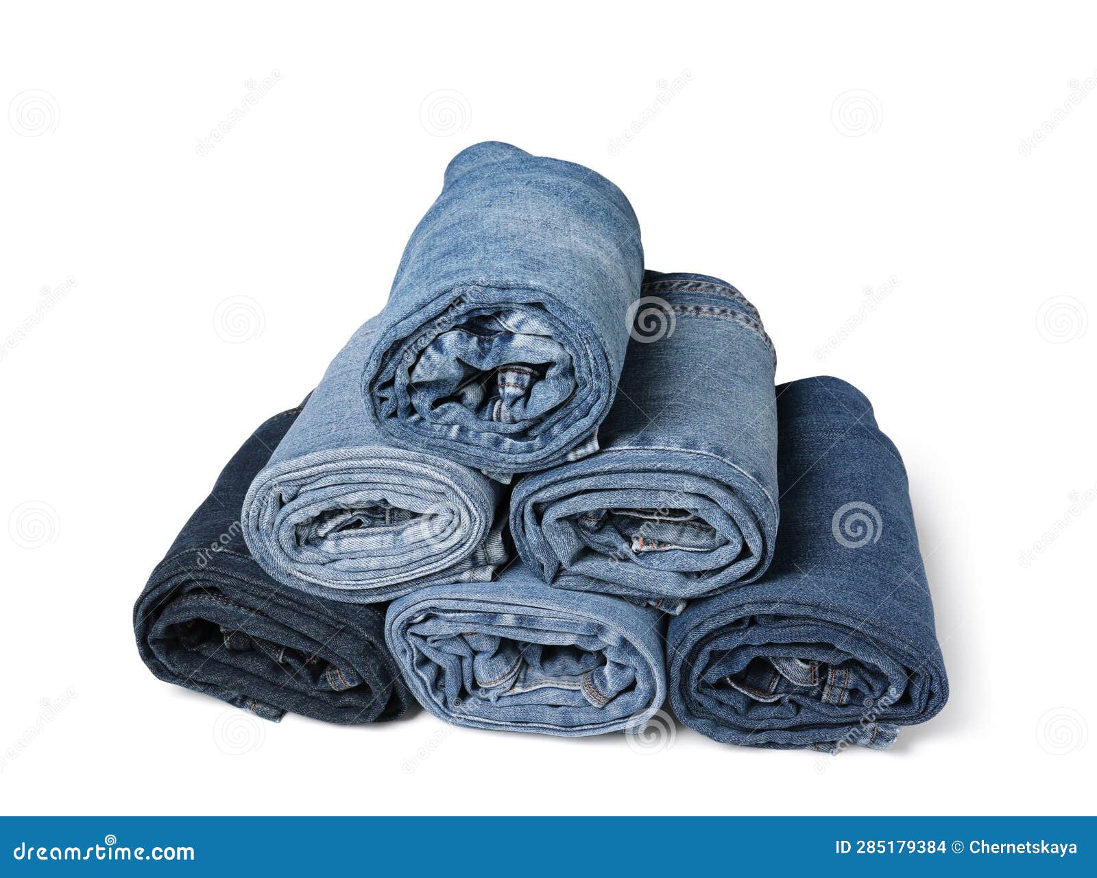 Different Stylish Rolled Jeans Isolated on White Stock Photo - Image of ...