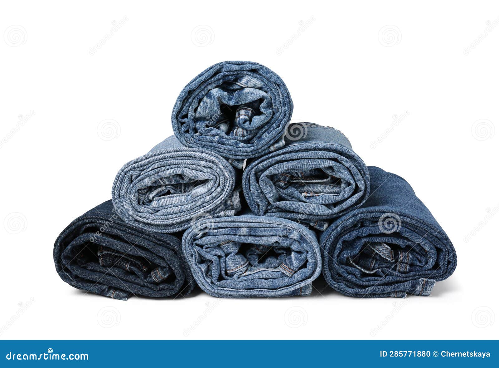 Different Stylish Rolled Jeans Isolated on White Stock Photo - Image of ...