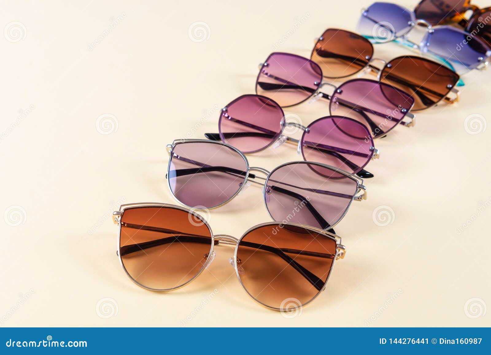 Different Stylish Sunglasses On Yellow Background. Pattern. Sunglasses ...