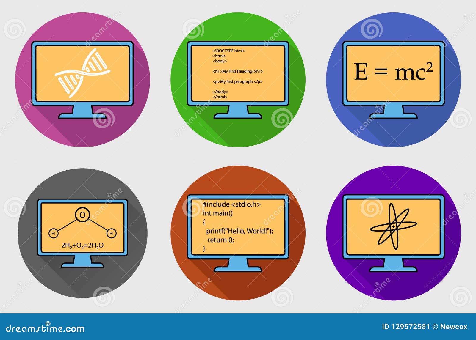 Different Subject Colorful Button Icon Set. Stock Vector - Illustration ...