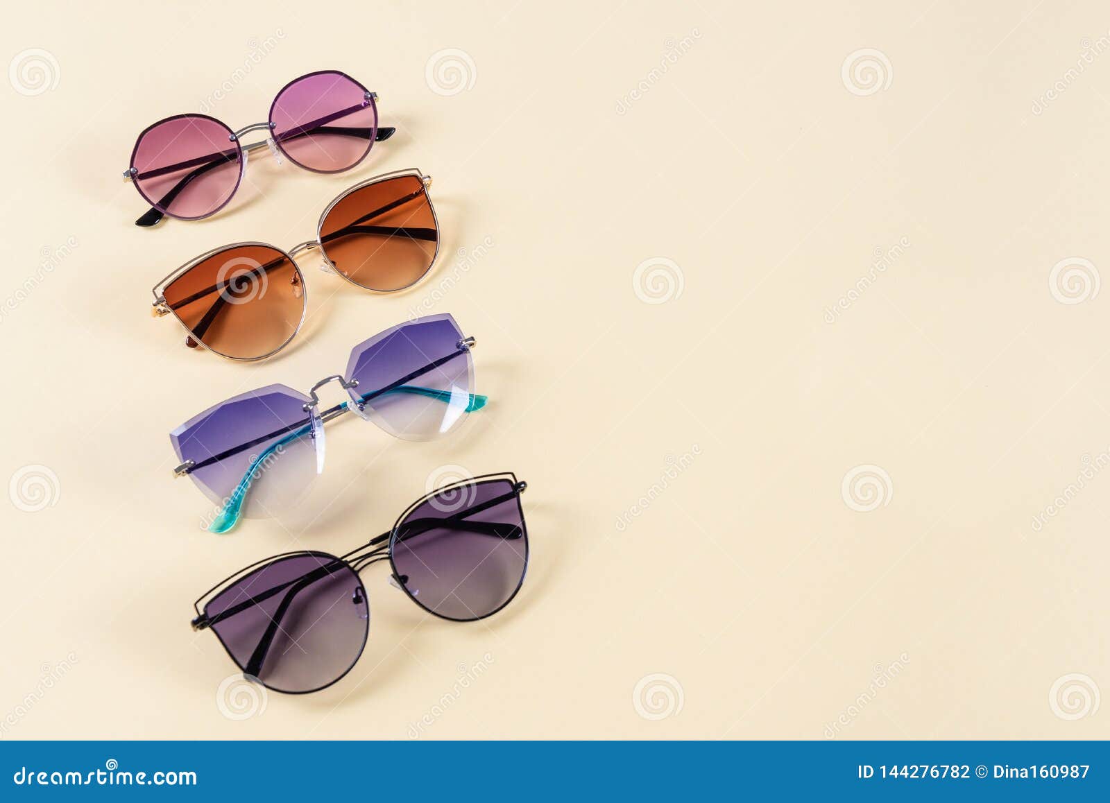 Different Sunglasses on Yellow Background. Frame. Summer Banner Stock ...