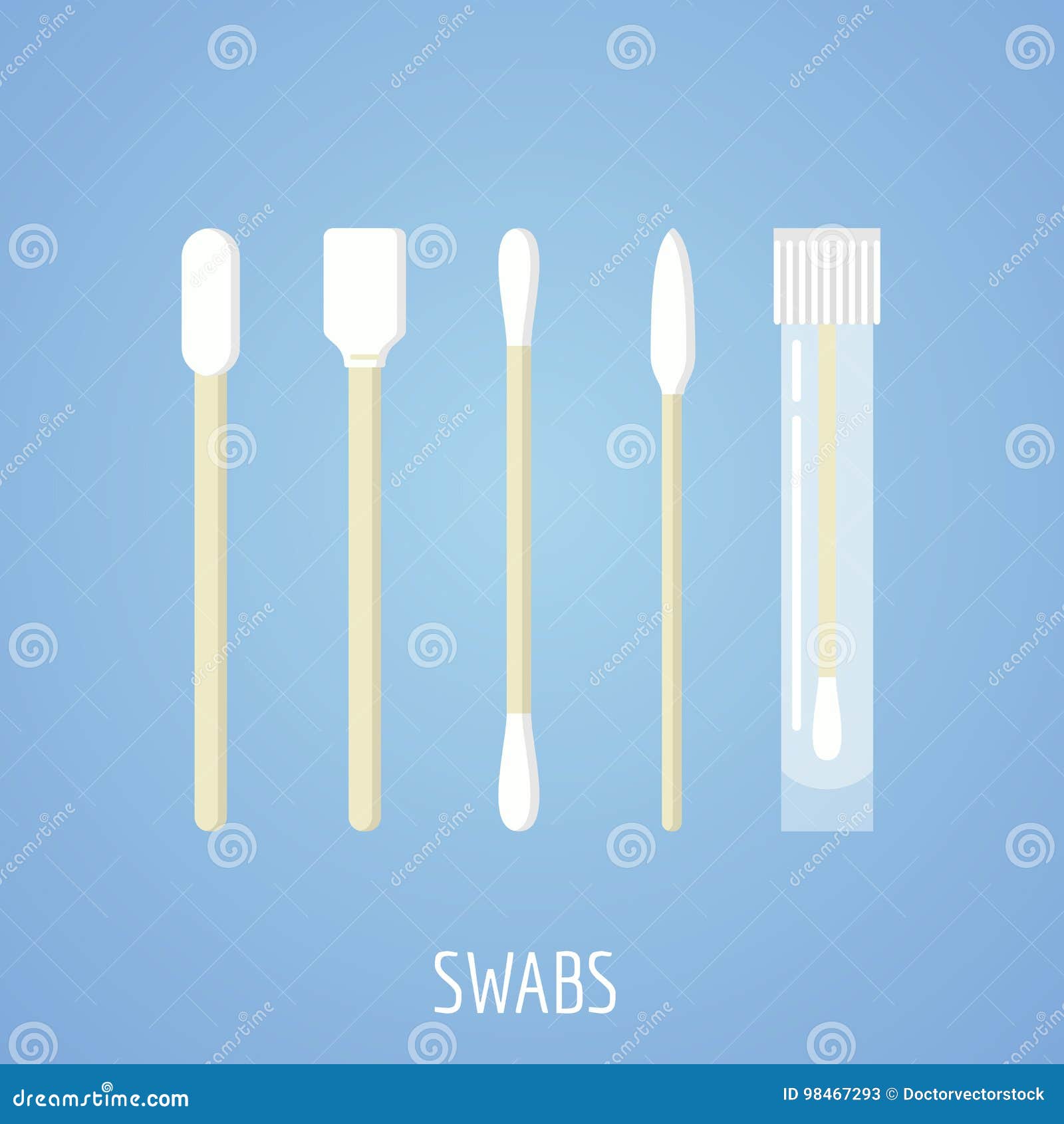Different Swabs, Ear Stick In Flat Style On Blue Background. Medical ...