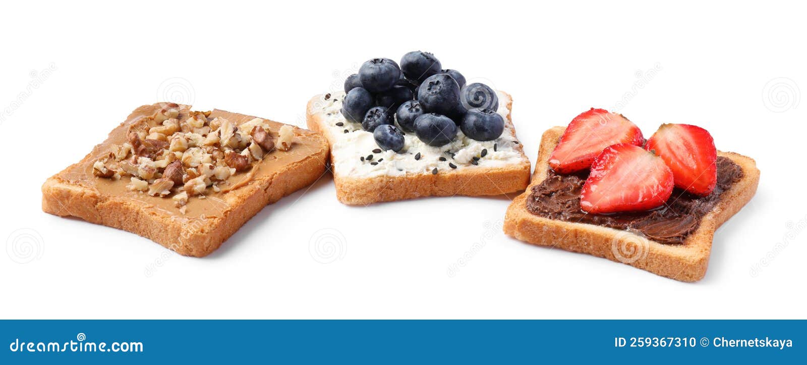 Different Sweet Delicious Toasts Isolated on White Stock Photo - Image ...