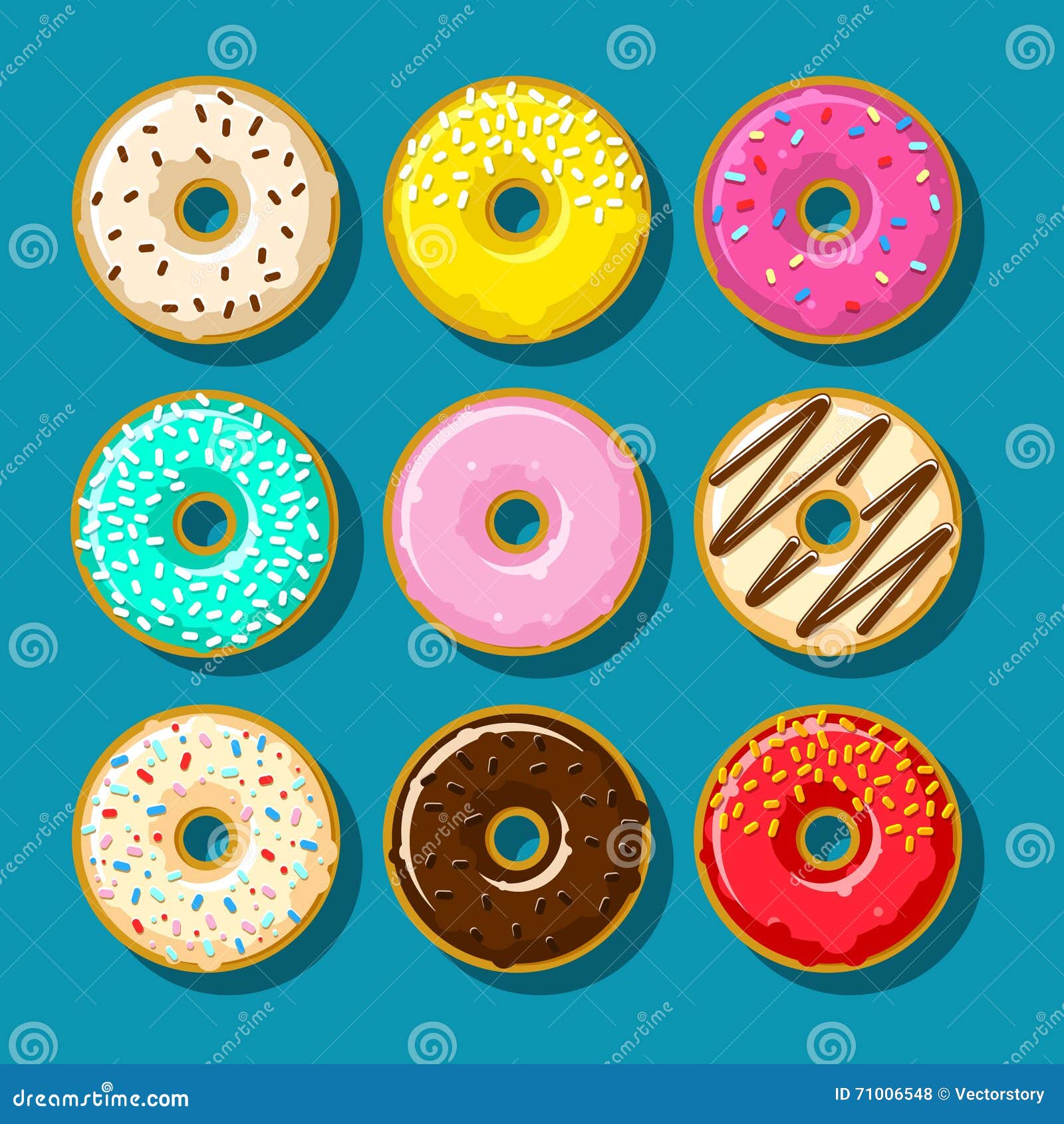 Different sweet donuts stock vector. Illustration of flat - 71006548