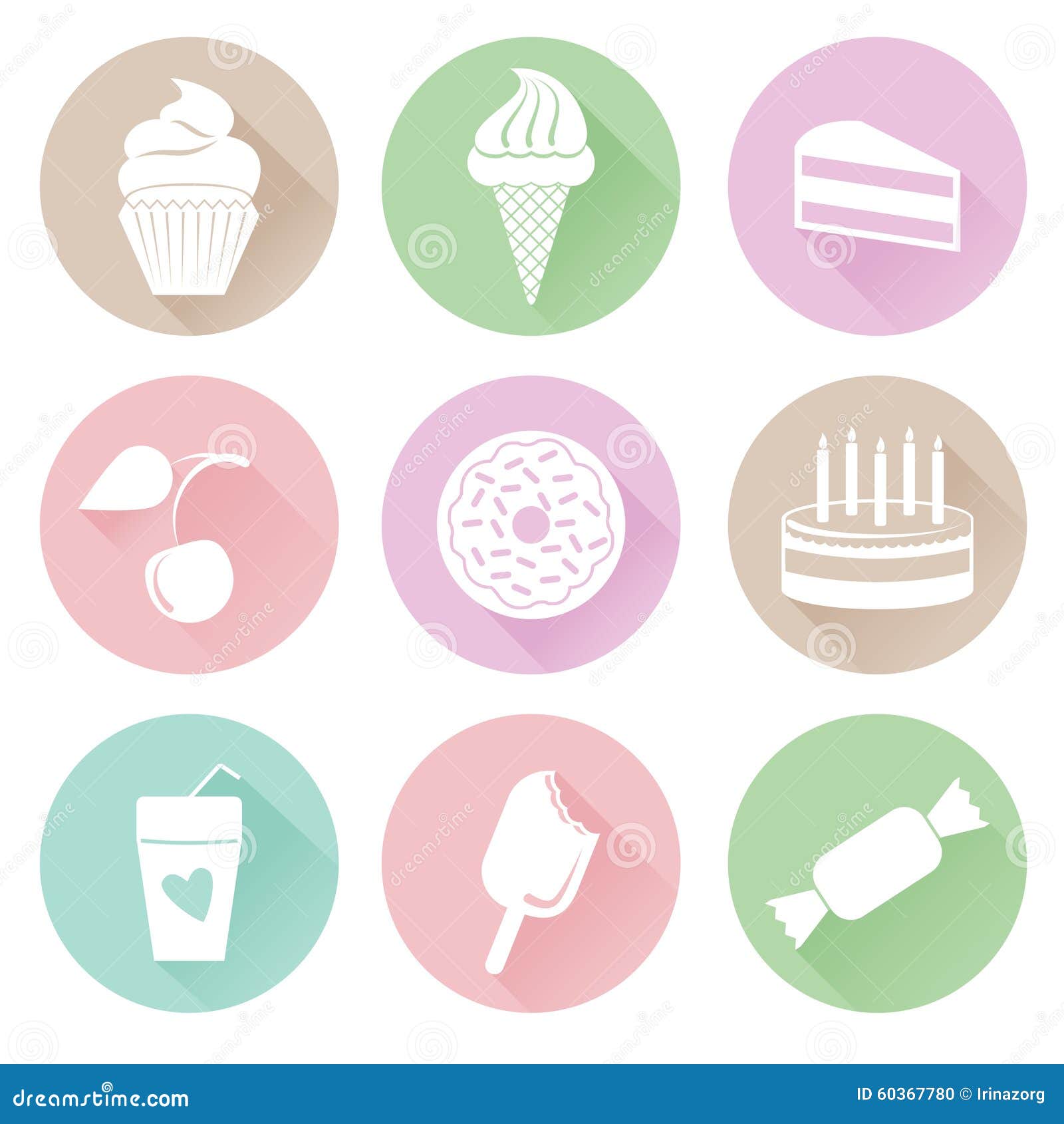 Different Sweets Icons Set in Flat Style Stock Vector - Illustration of ...