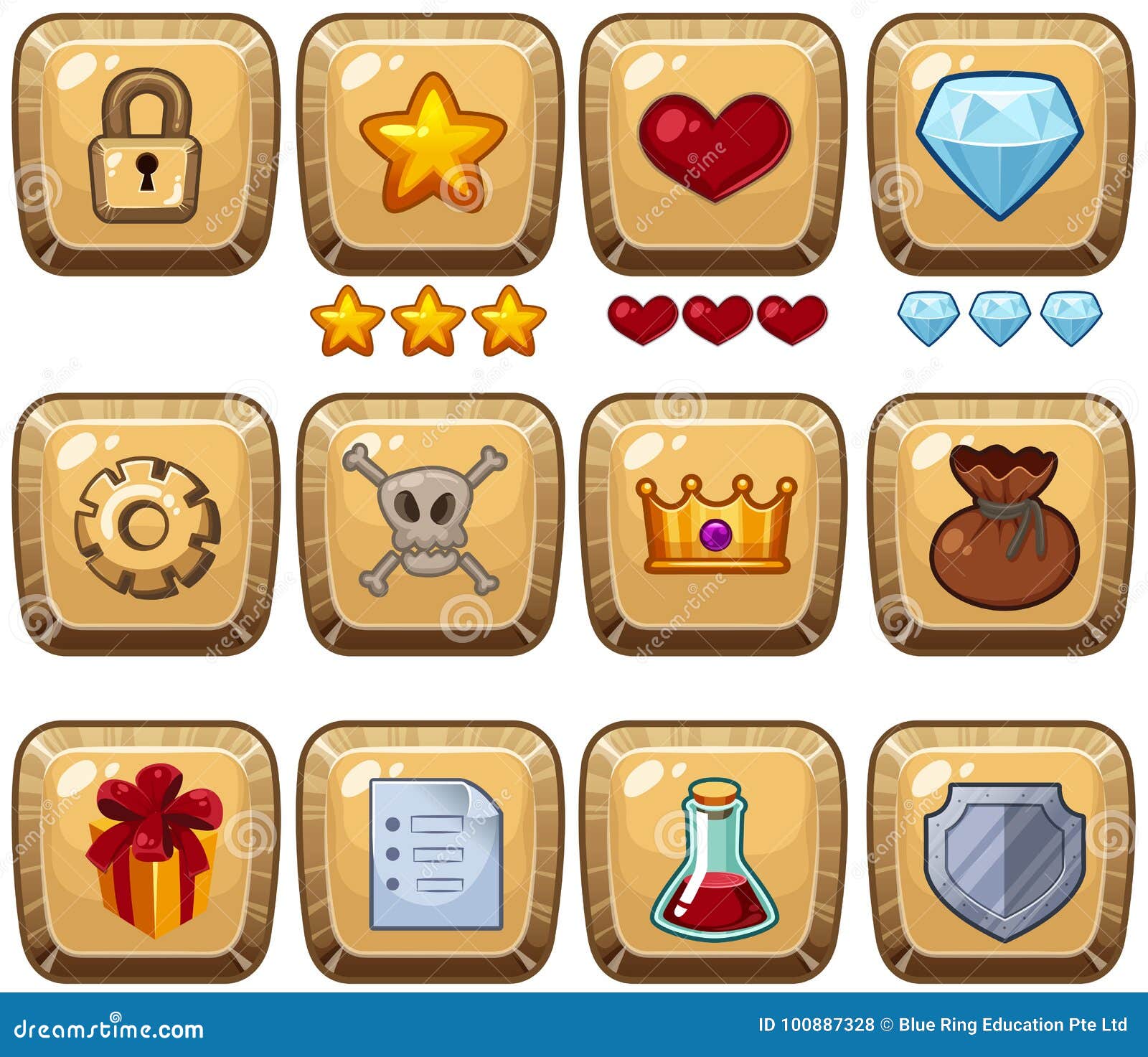 Different Symbols on Square Badges Stock Vector - Illustration of game ...