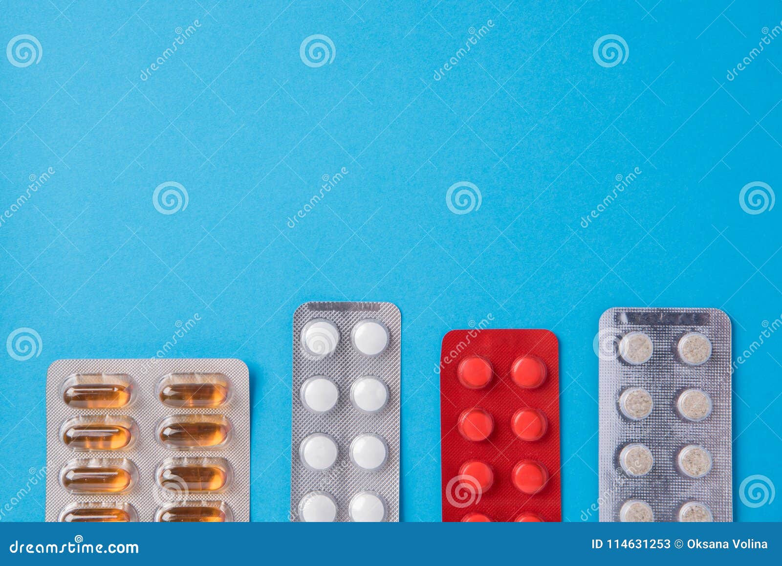 Different Tablets and Pill in the Package and without it on a Bl Stock ...
