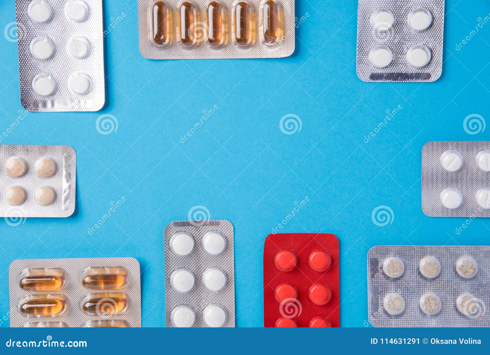 Different Tablets and Pill in the Package and without it on a Bl Stock ...