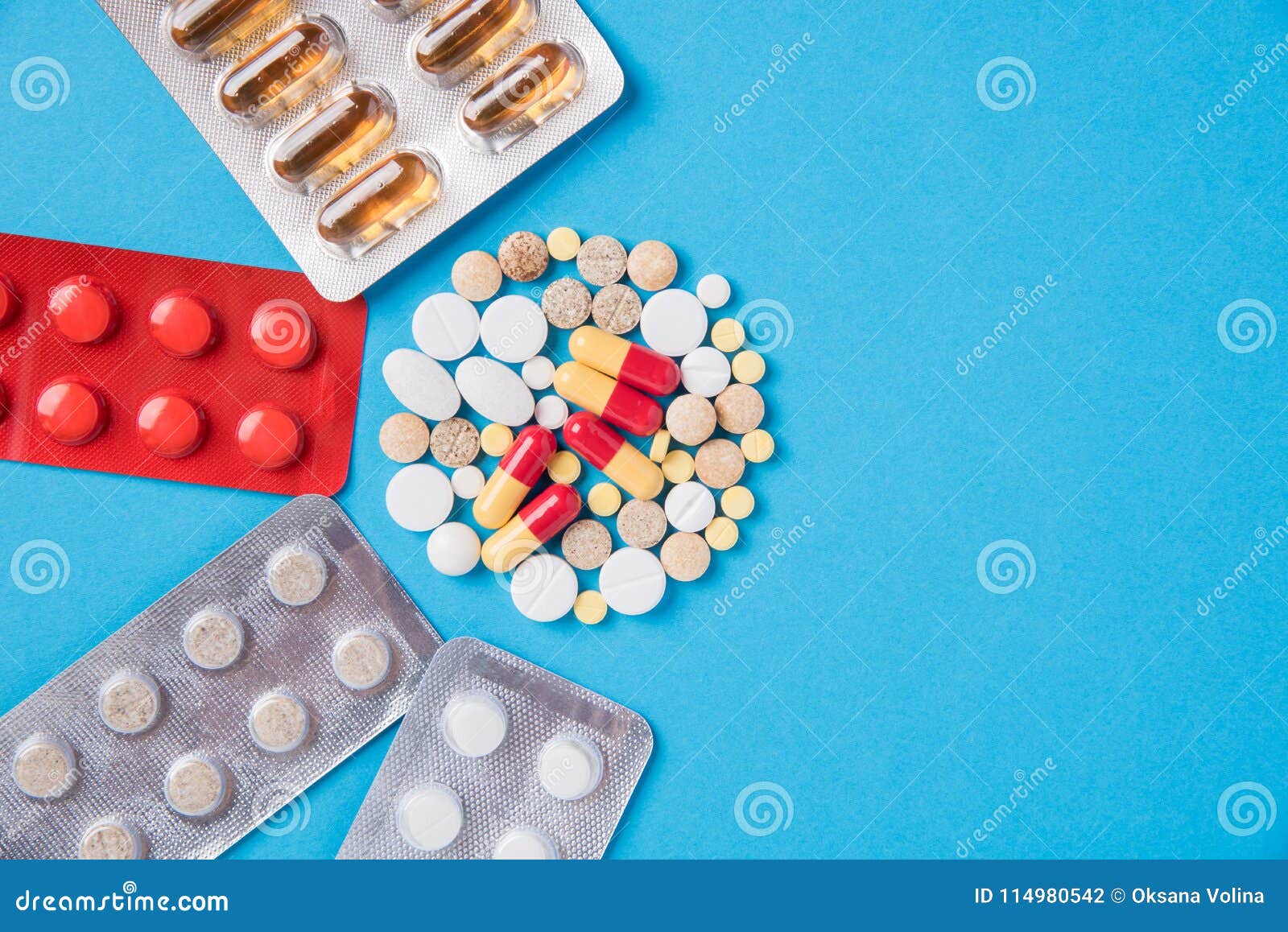 Different Tablets and Pill in the Package and without it on a Bl Stock ...