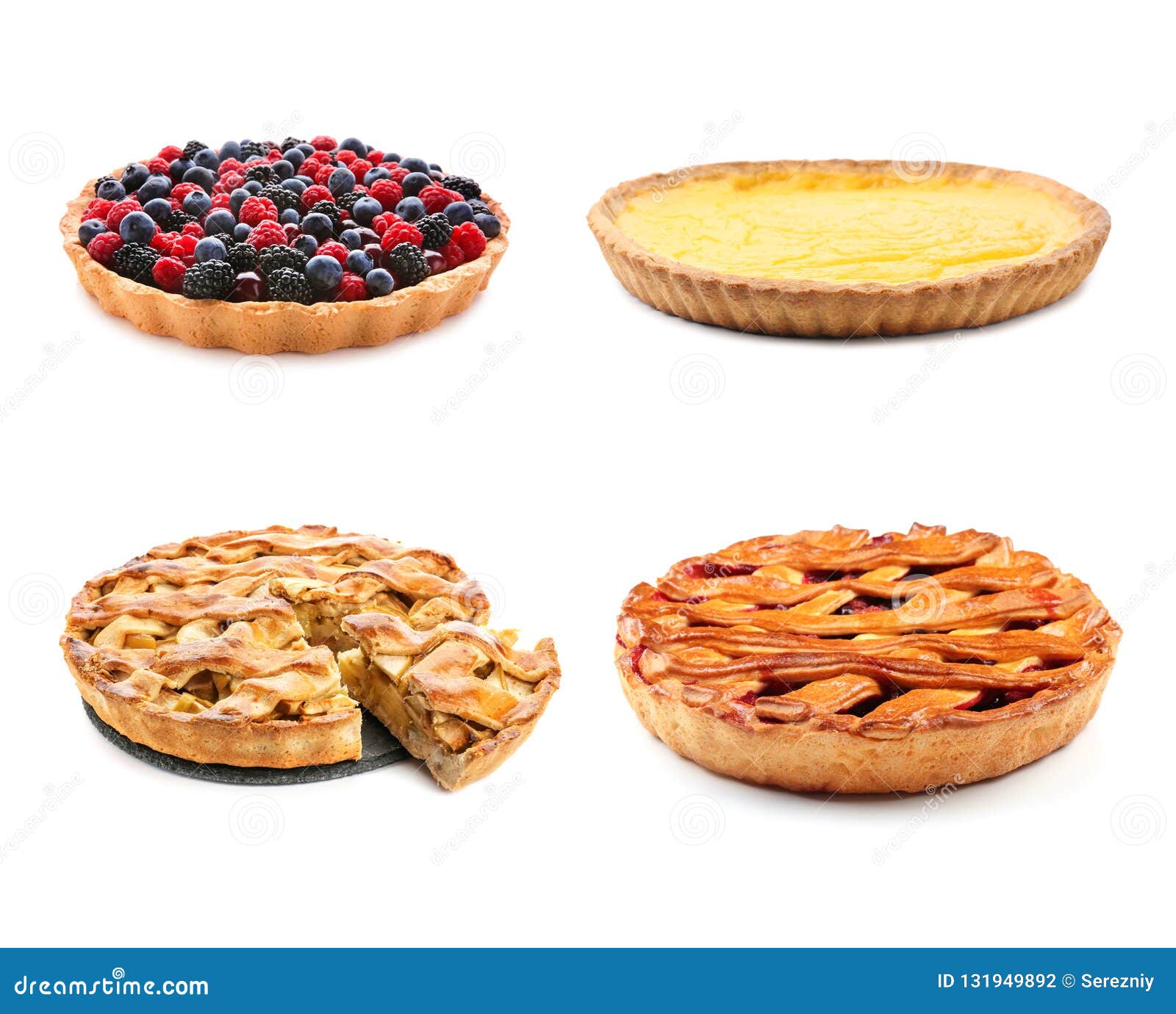 Different Tasty Fruit Pies on White Background Stock Photo - Image of ...