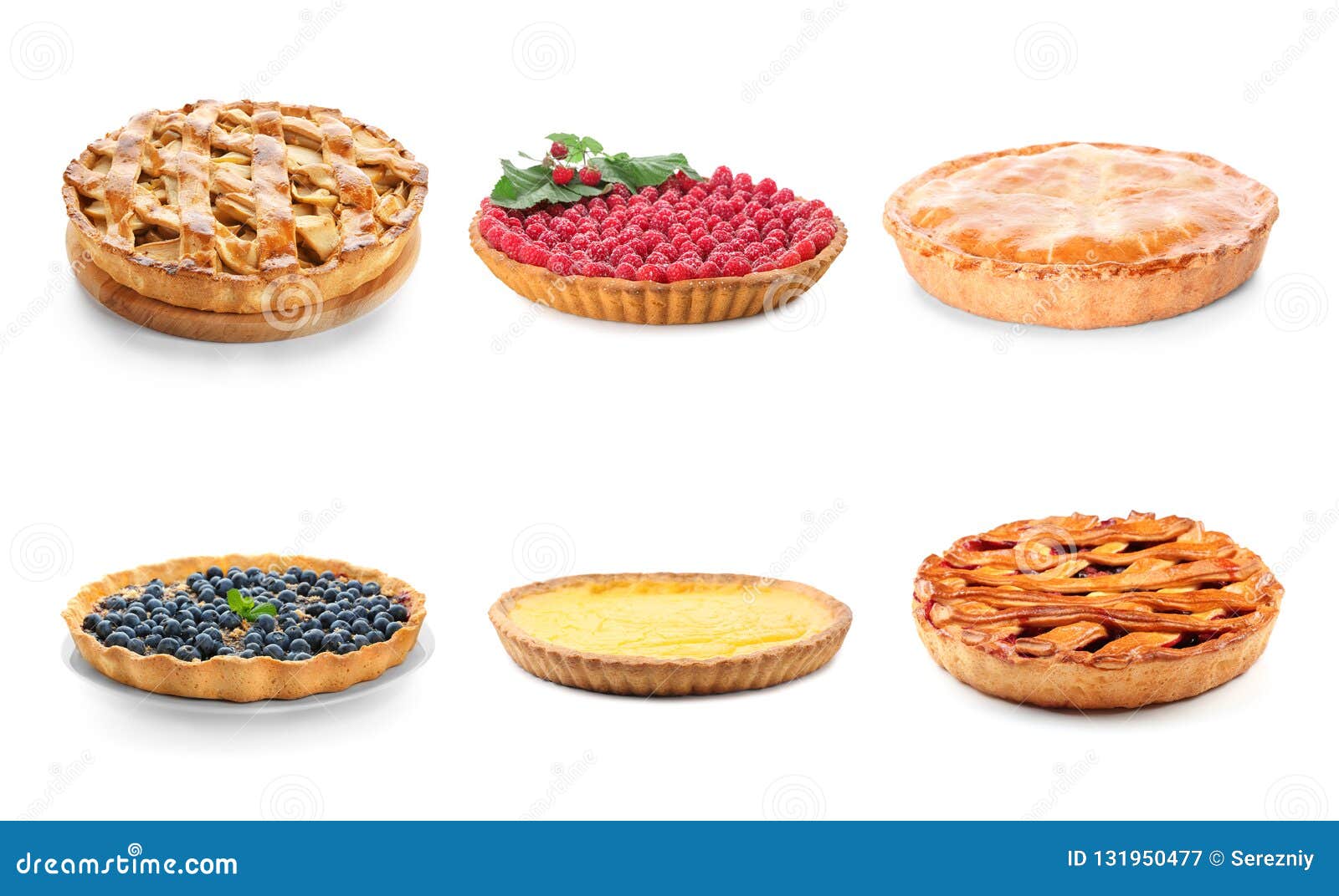 Different Tasty Fruit Pies On White Background Stock Image ...