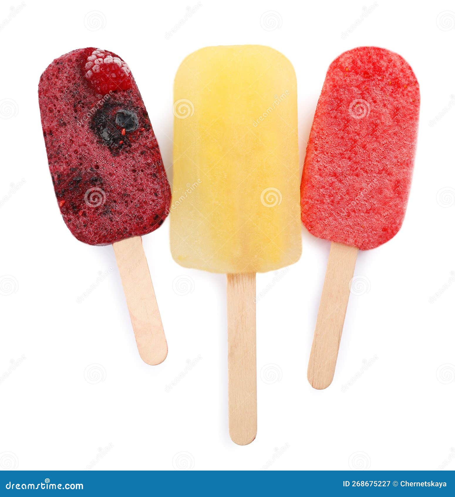 Different Tasty Ice Pops Isolated on White, Top View. Fruit Popsicle ...