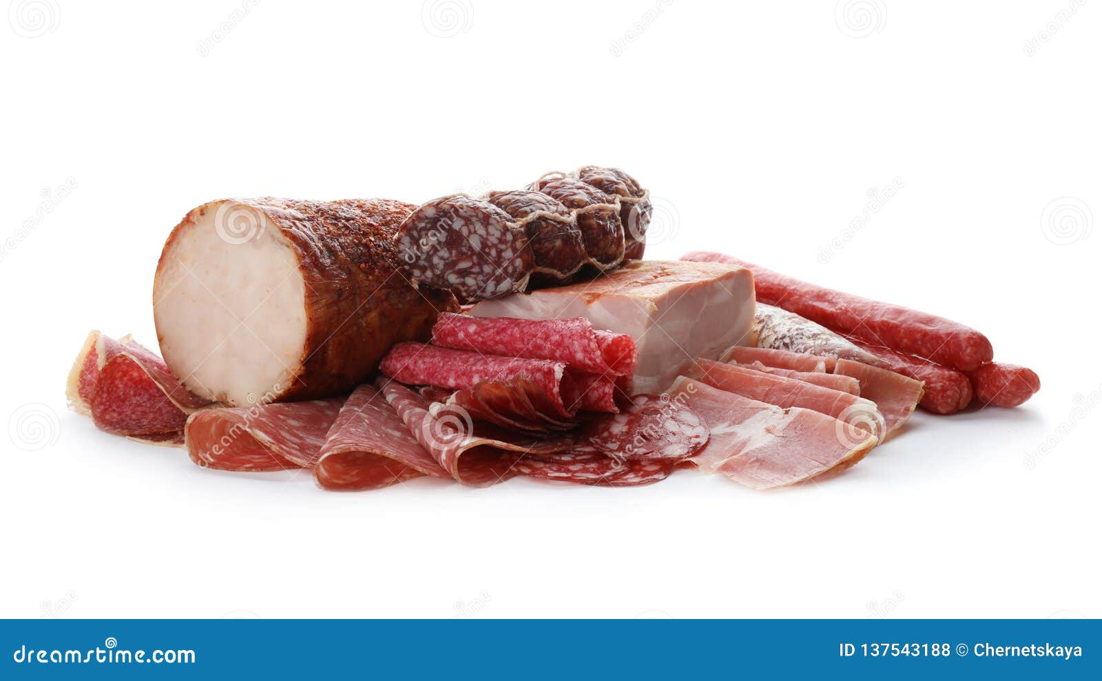 Different Tasty Meat Delicacies on White Stock Photo - Image of ...