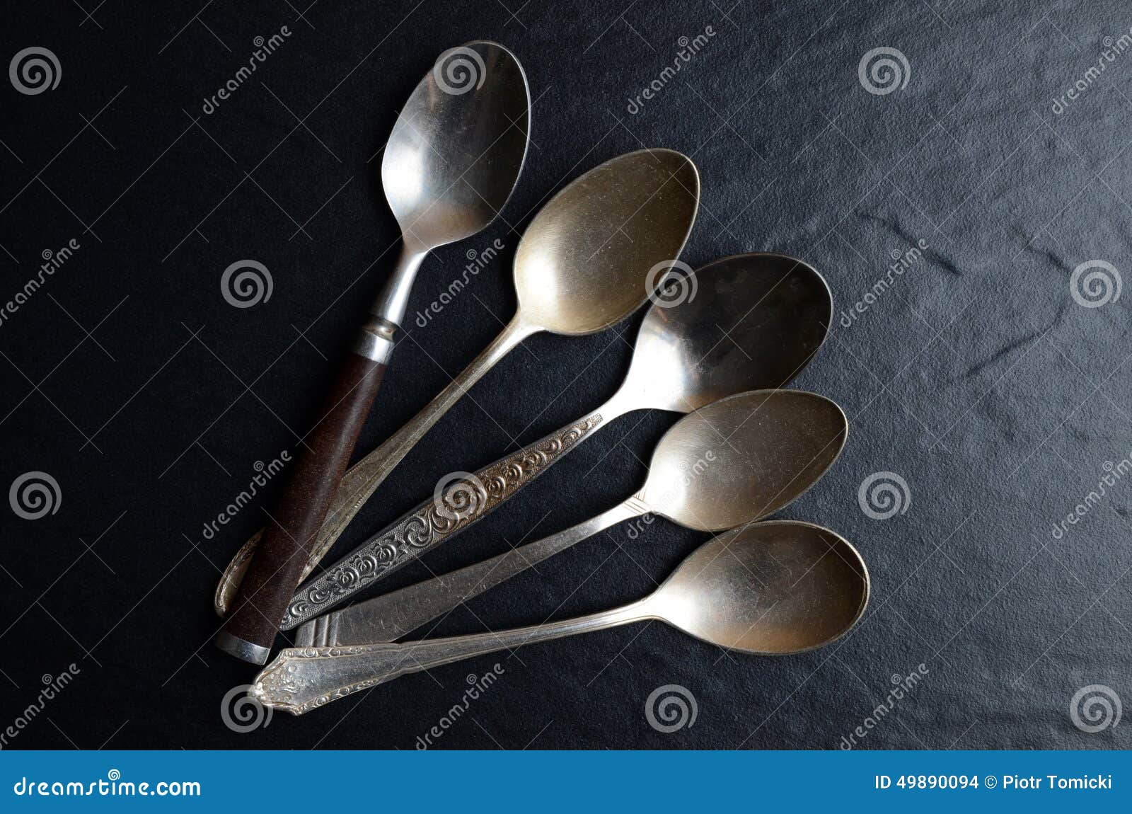 Different Teaspoons on a Table Stock Photo - Image of cloth, table ...