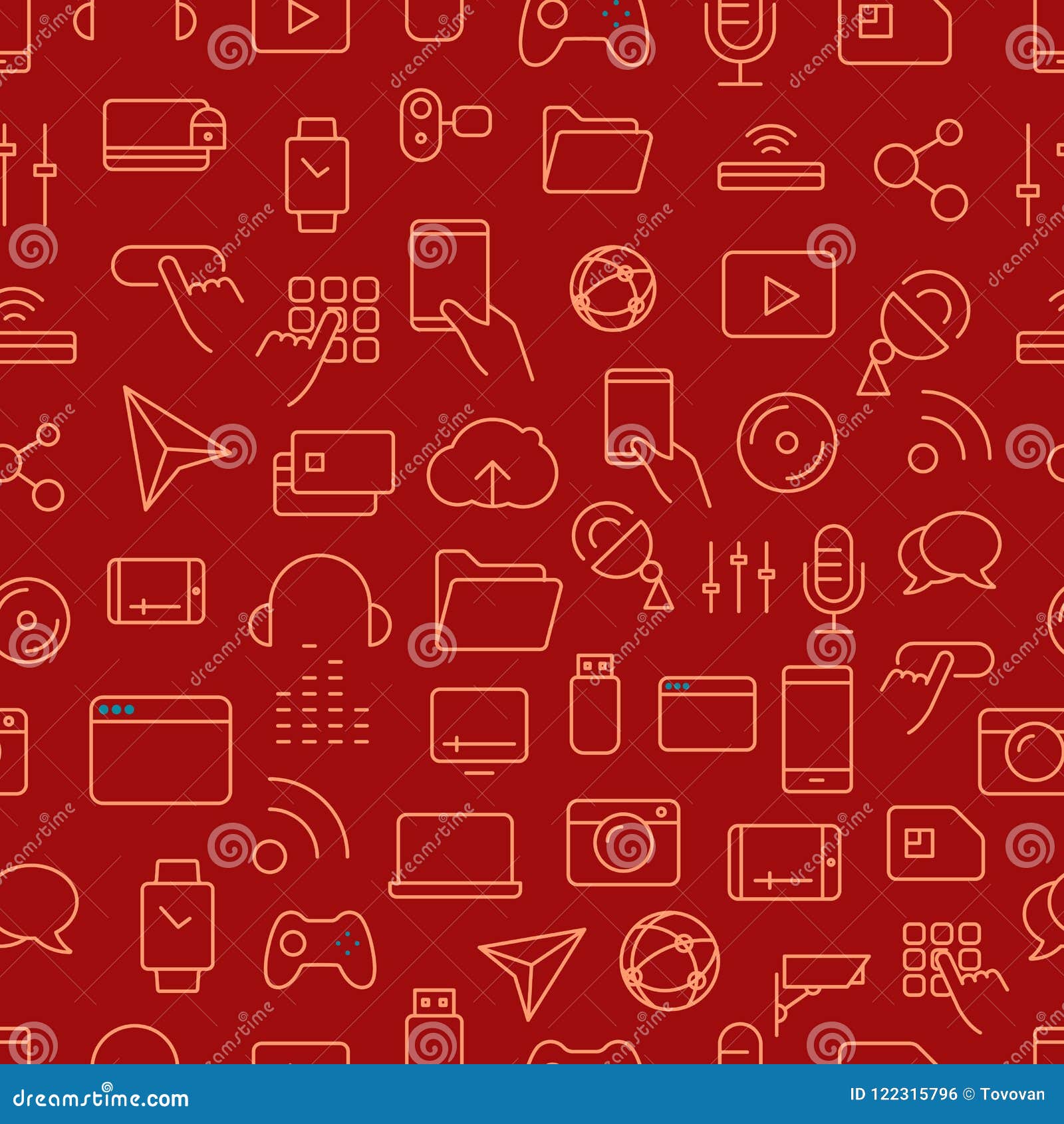 Different Tech Icons Seamless Background Stock Vector - Illustration of ...