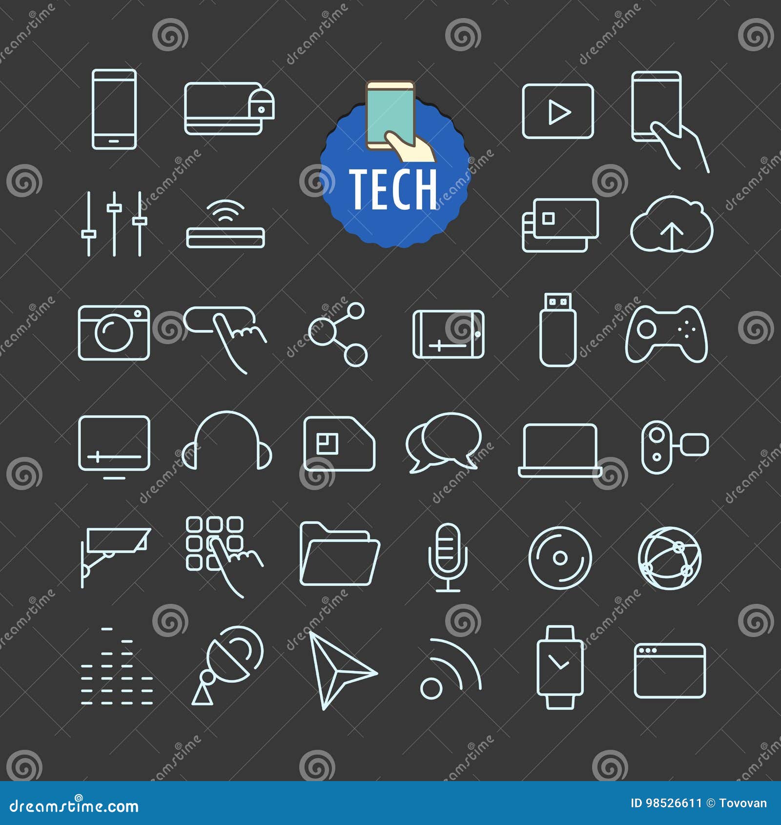 Different Tech Icons Vector Collection Stock Vector - Illustration of ...