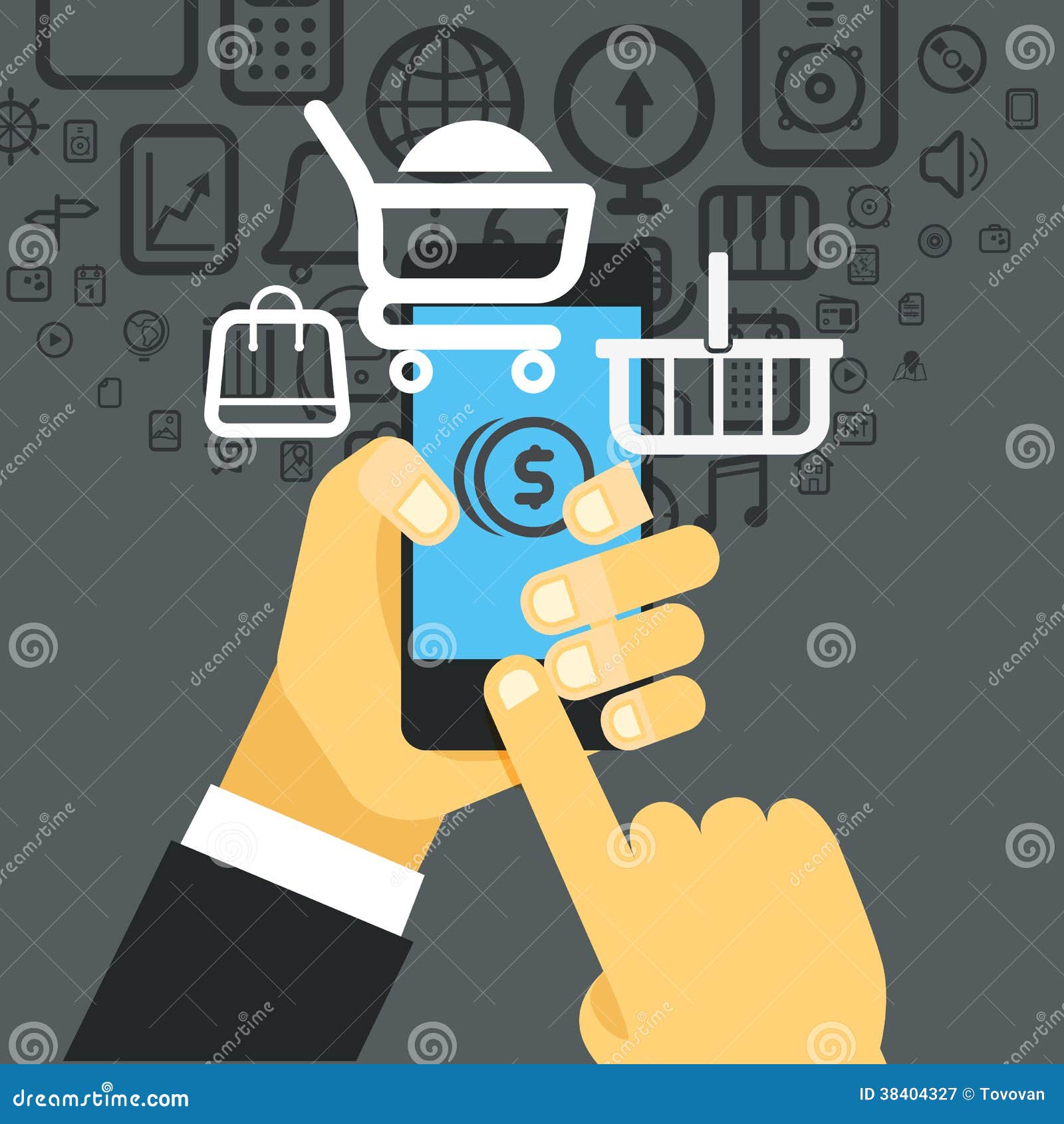 Different Techno Icons Flows into Modern Smartphon Stock Vector ...