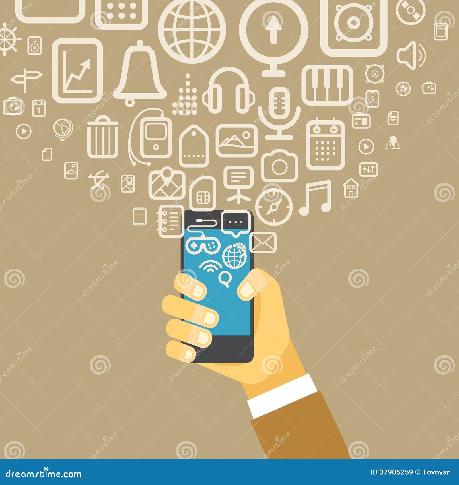 Different Techno Icons Flows into Modern Smartphon Stock Vector ...