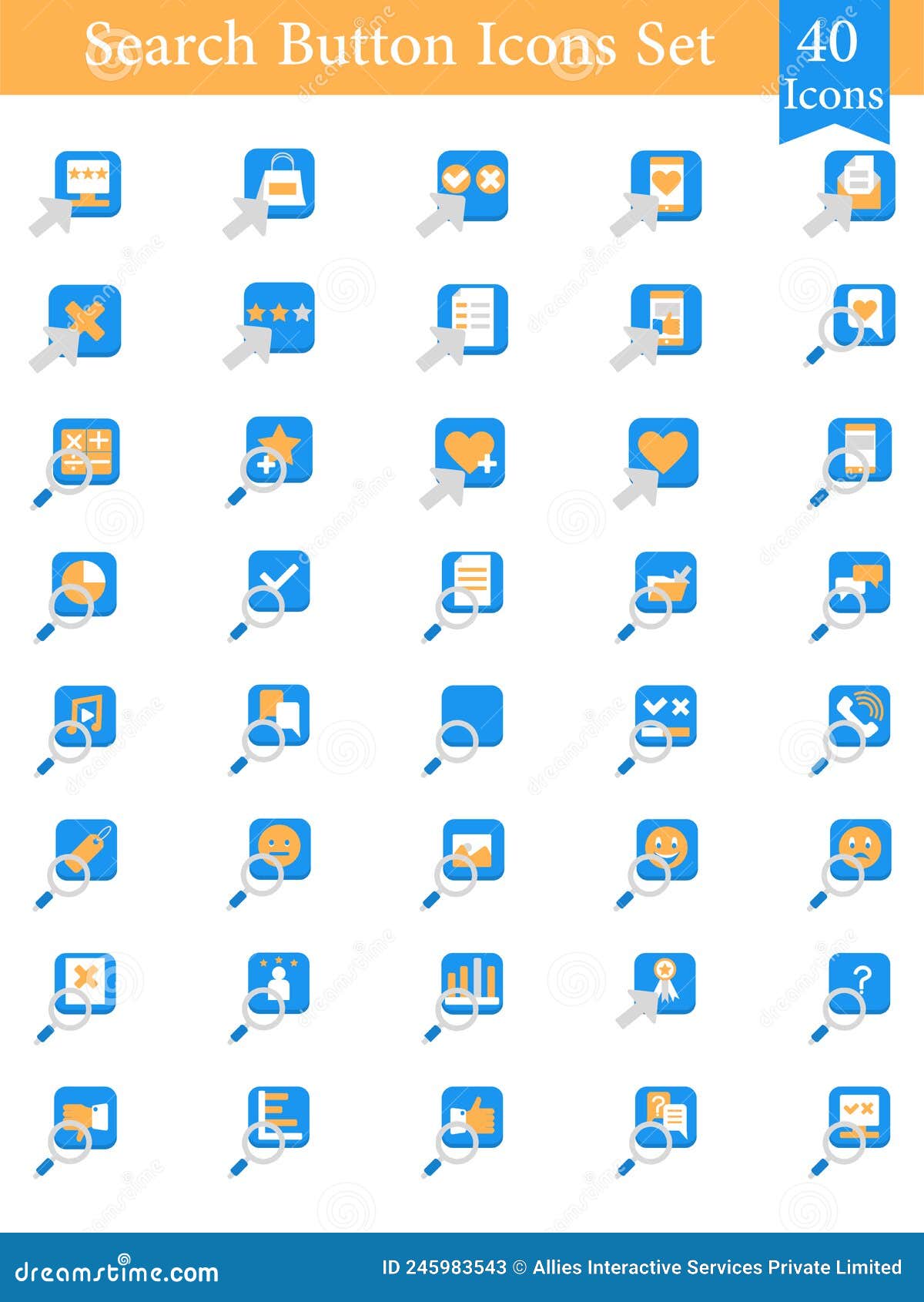 Different Technology Tools Apps Icon Set in Blue and Orange Stock ...