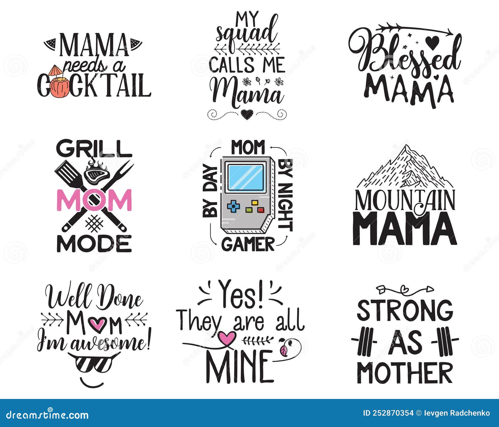 Different Thematic Vector Banners with Funny Quotes about Mama Stock ...
