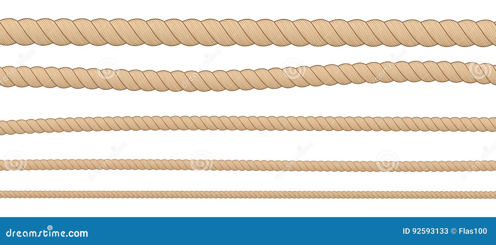 Different Thickness Horizontal Brown Ropes Isolated on White Background ...