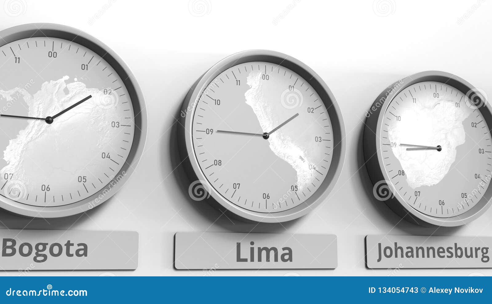 Clock Shows Lima, Peru Time among Different Timezones. Conceptual 3D ...