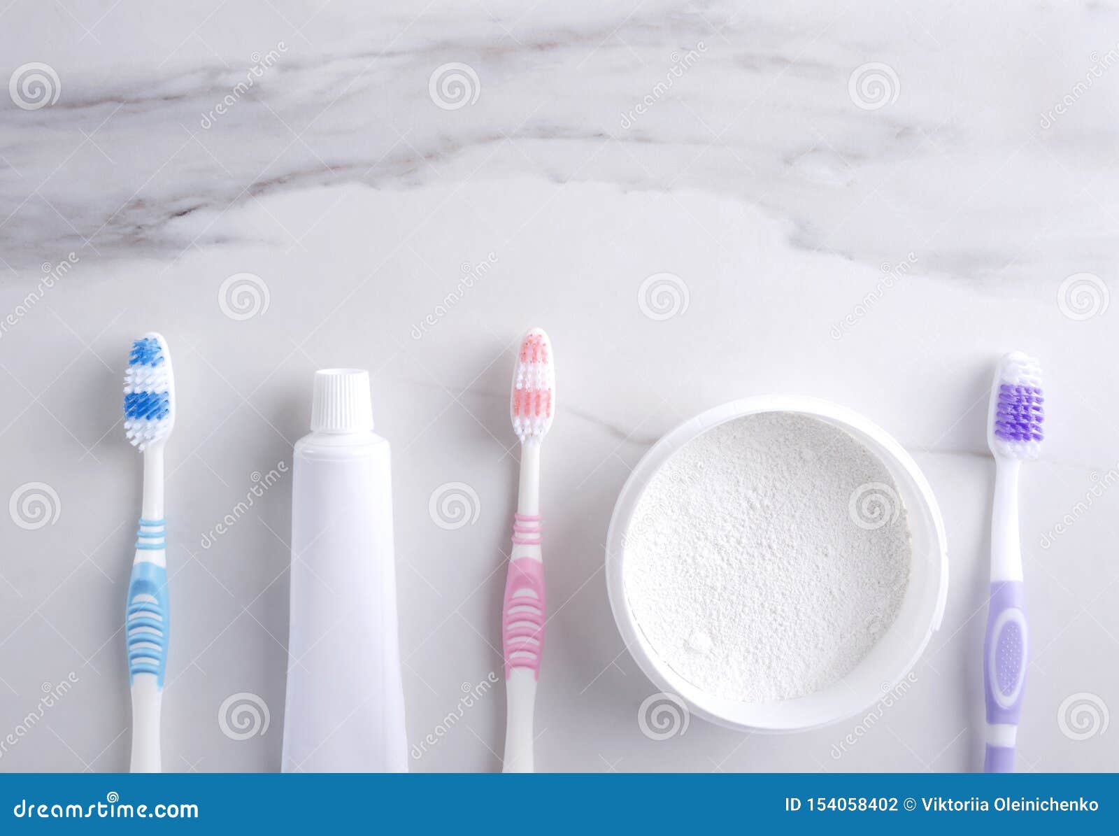 Different Tools for Brushing Tooth on the White Surface, Top View ...