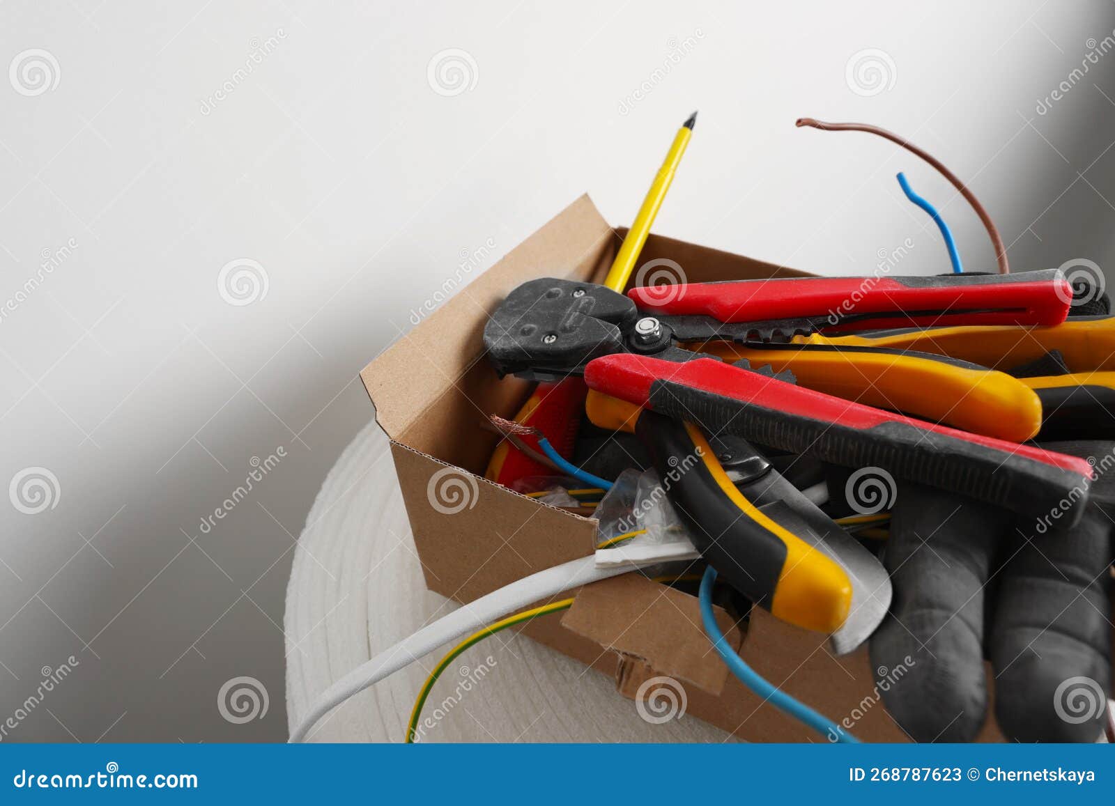 Different Tools and Cables in Paper Indoors. Installation of Electrical ...