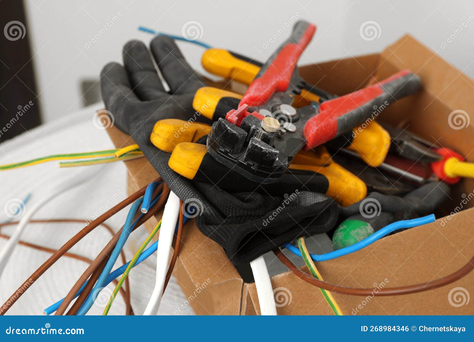 Different Tools and Cables in Paper Indoors. Installation of Electrical ...
