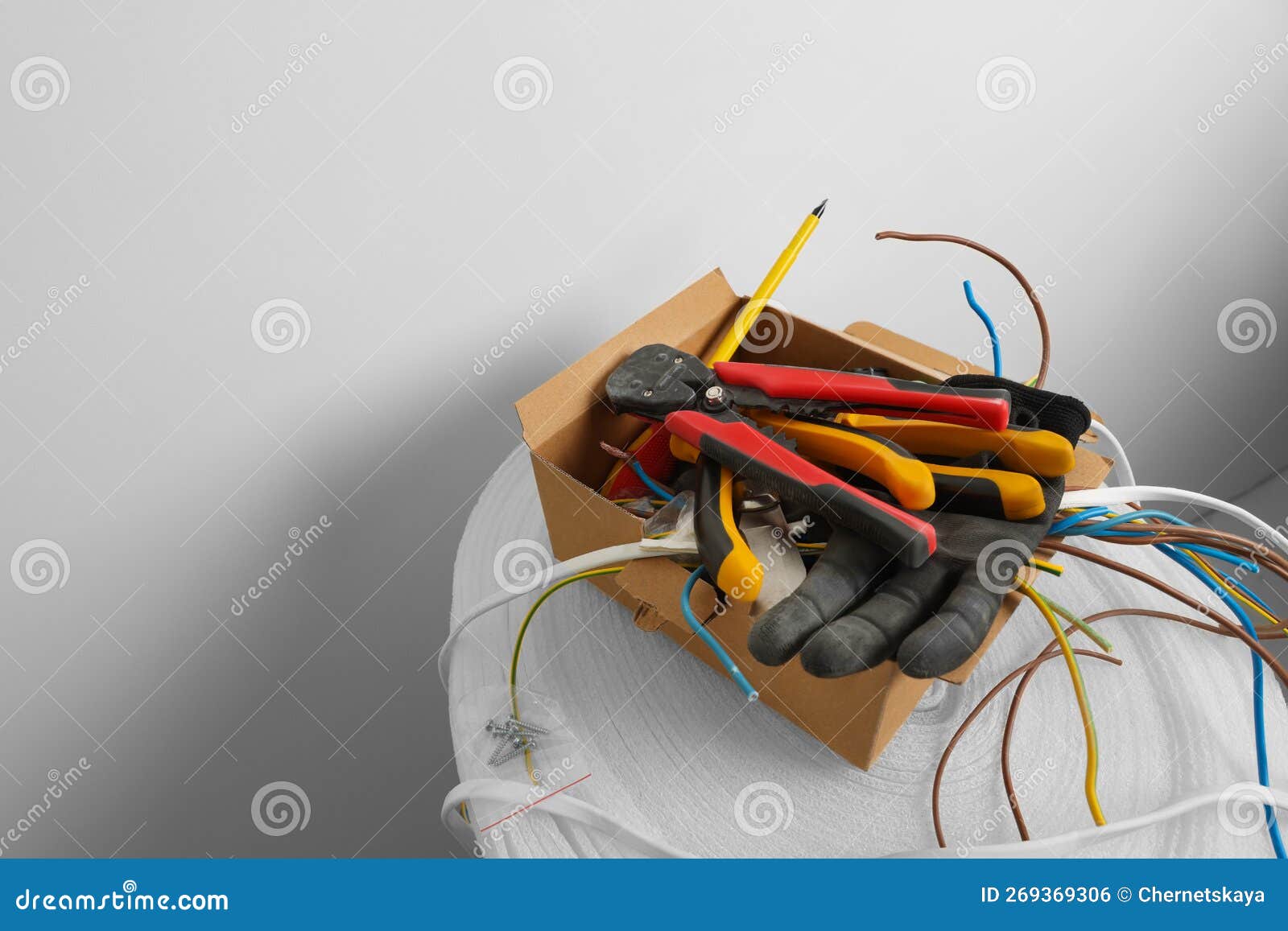 Different Tools and Cables in Paper Indoors. Installation of Electrical ...