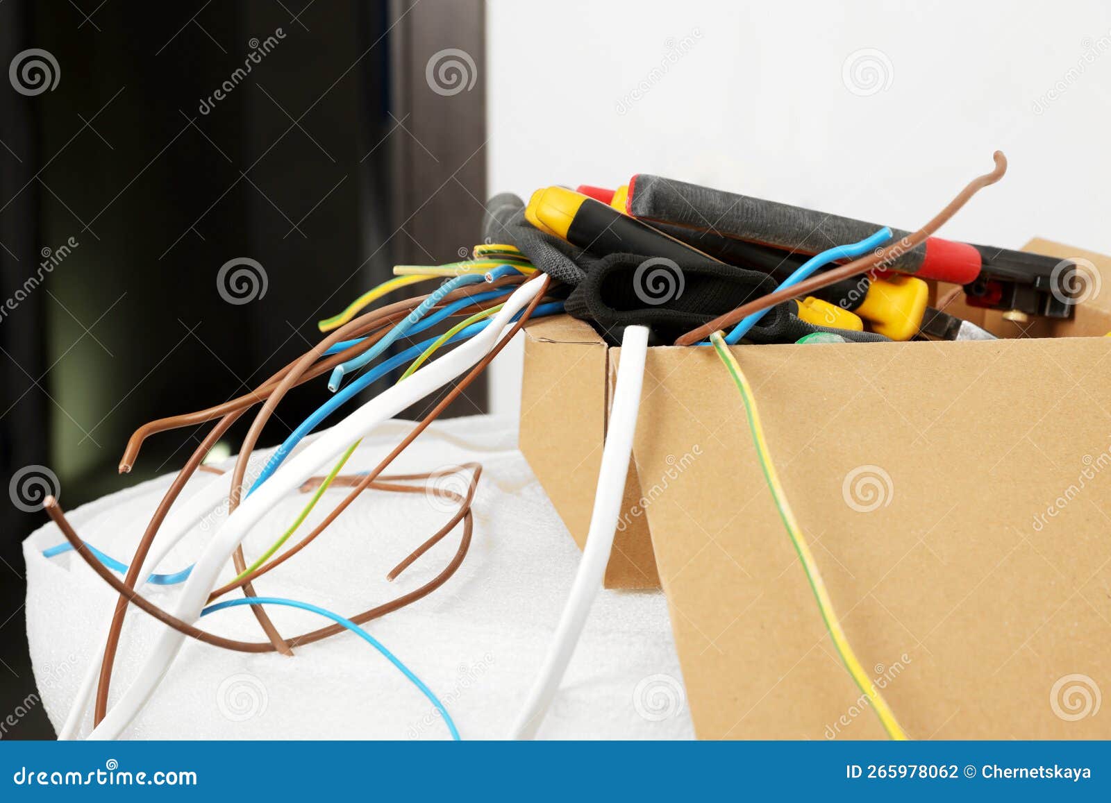 Different Tools and Cables in Paper Indoors. Installation of Electrical ...