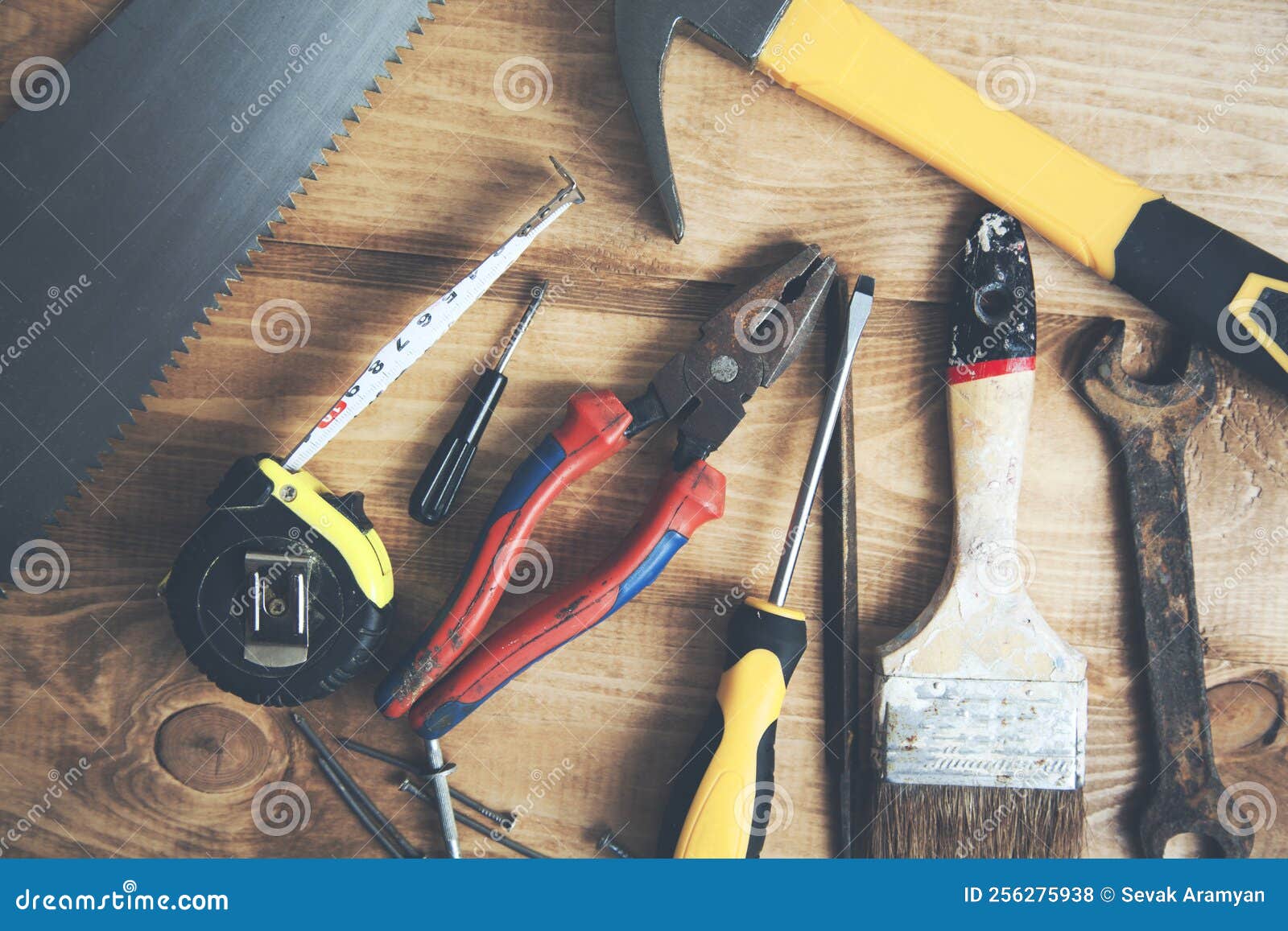Different Tools on Wooden Table Background Stock Photo - Image of desk ...