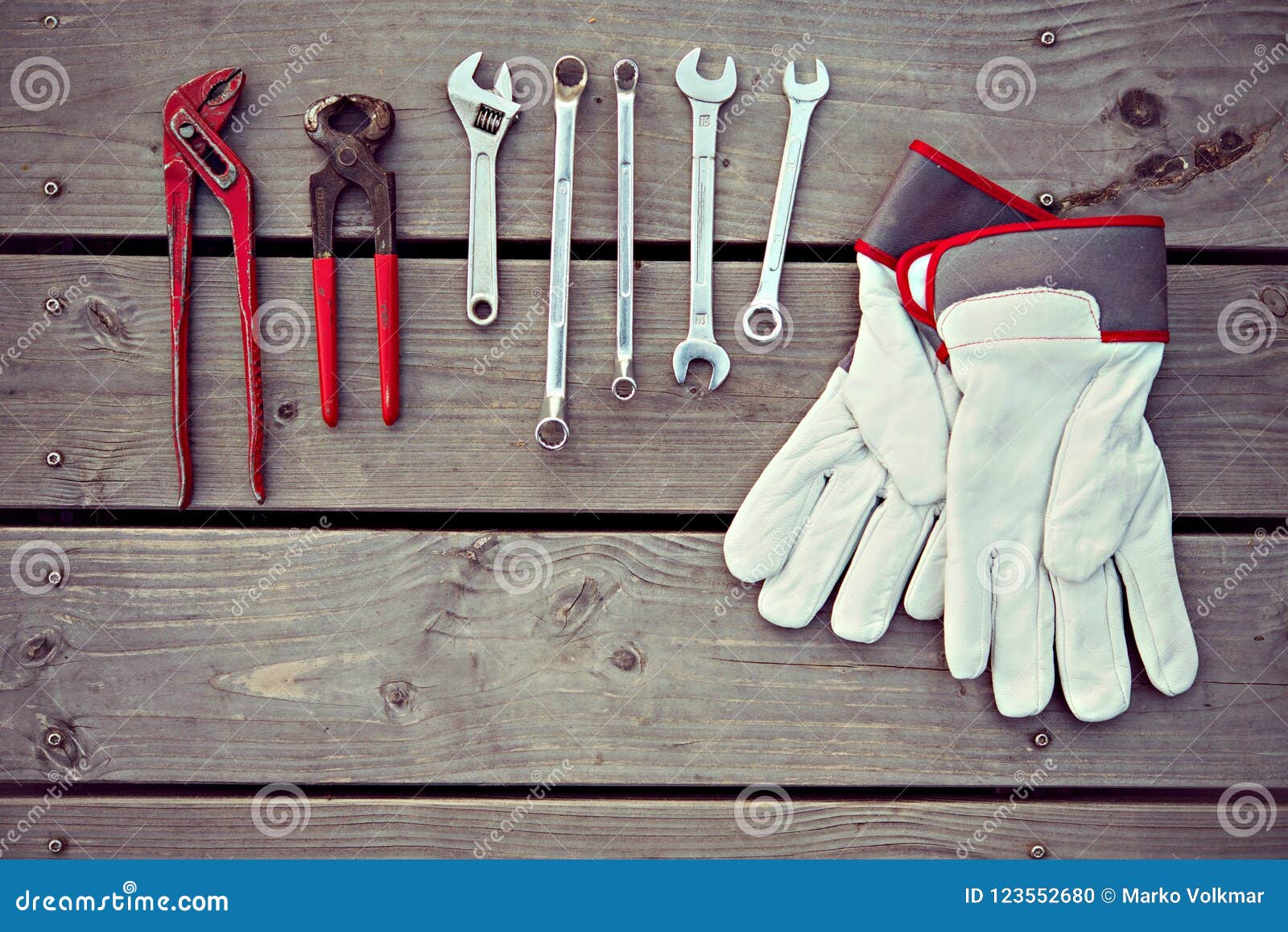 Different Tools and Work Gloves Stock Photo - Image of contractor ...