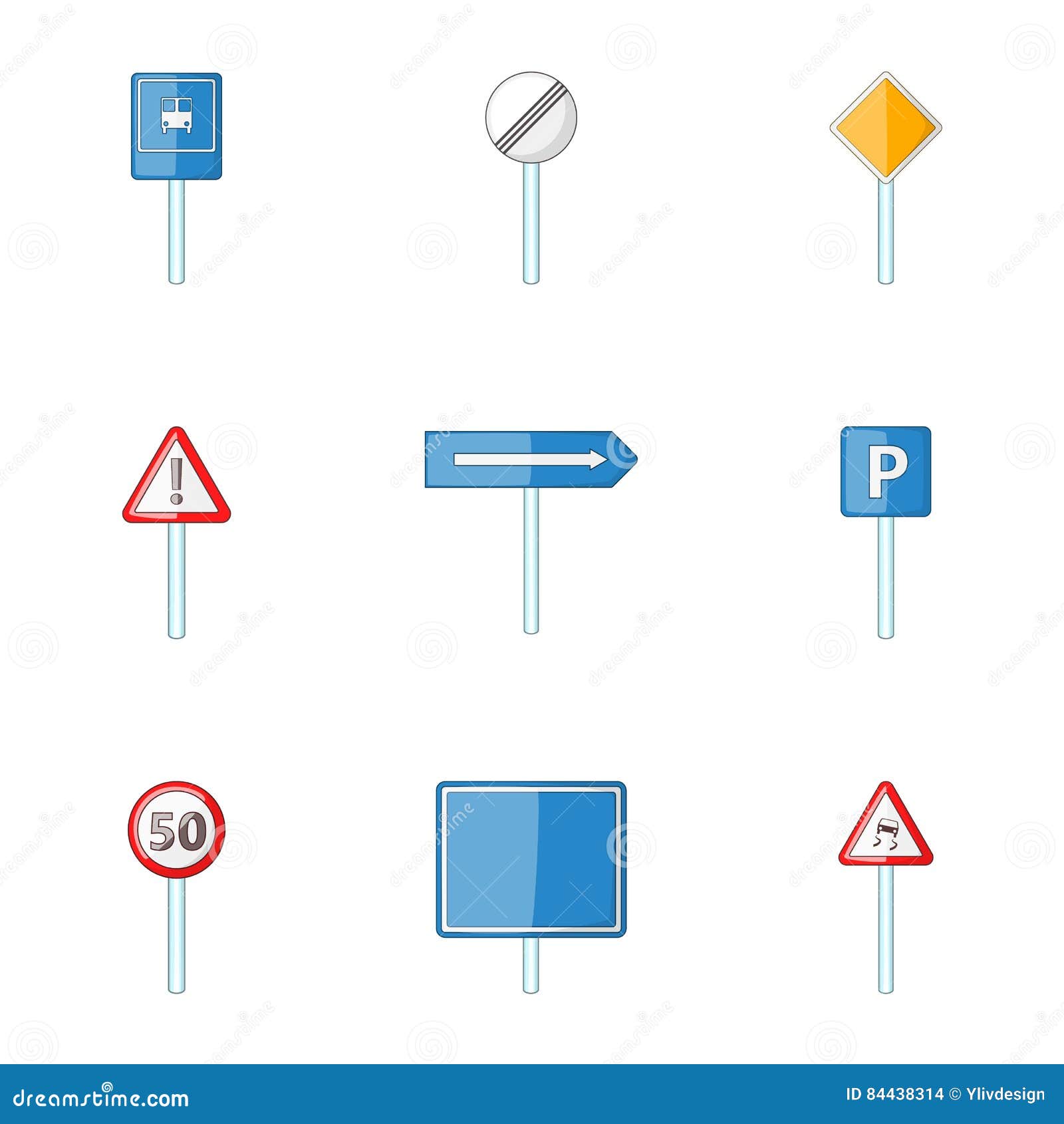 Different Traffic Signs Icons Set, Cartoon Style Stock Vector ...