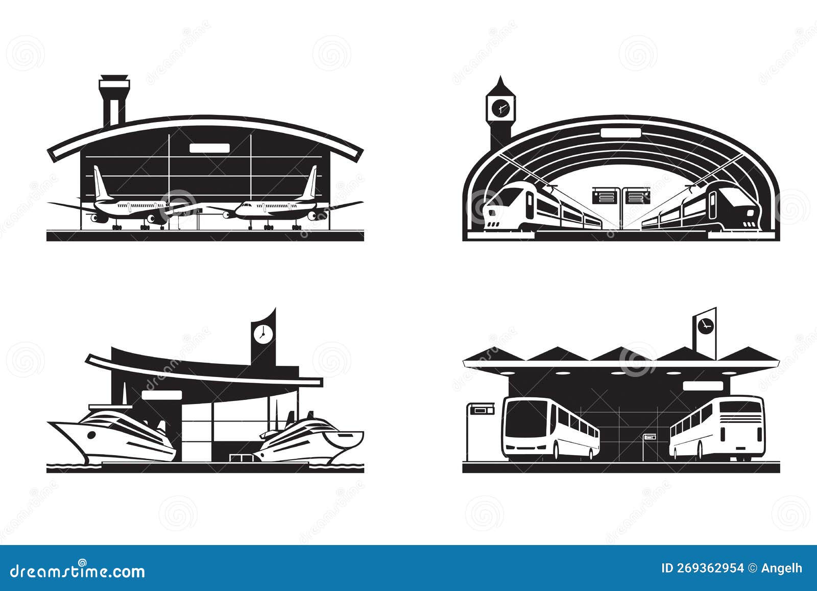 Different Transportation Buildings with Vehicles Stock Vector ...