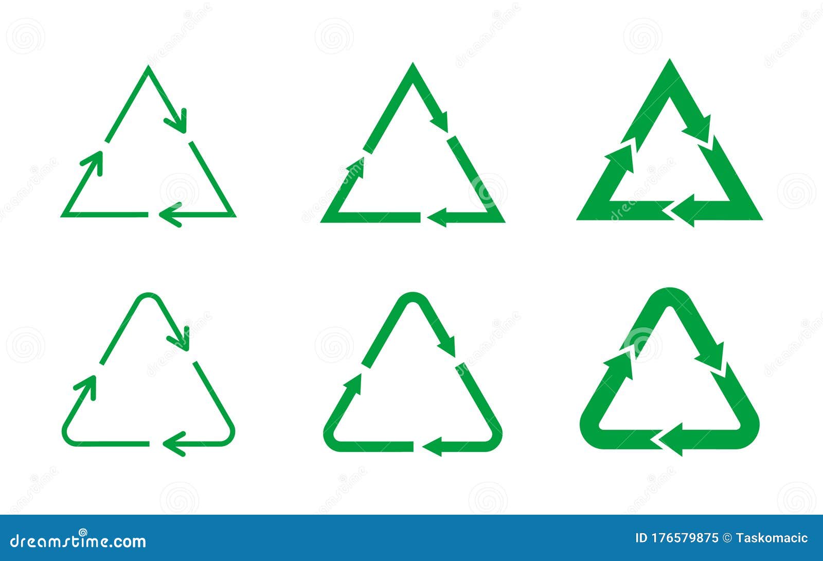 Triangular Arrows Sign Set. Set of Green Recycling Symbols. Triangle ...