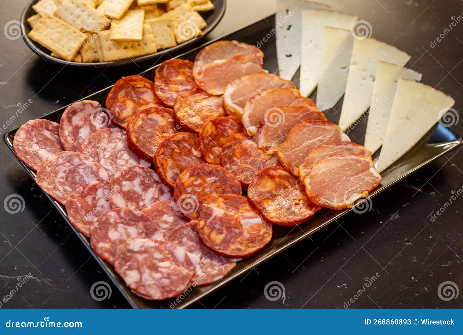 Different Type of Cut Meat and Cheese on a Plate. Stock Image - Image ...