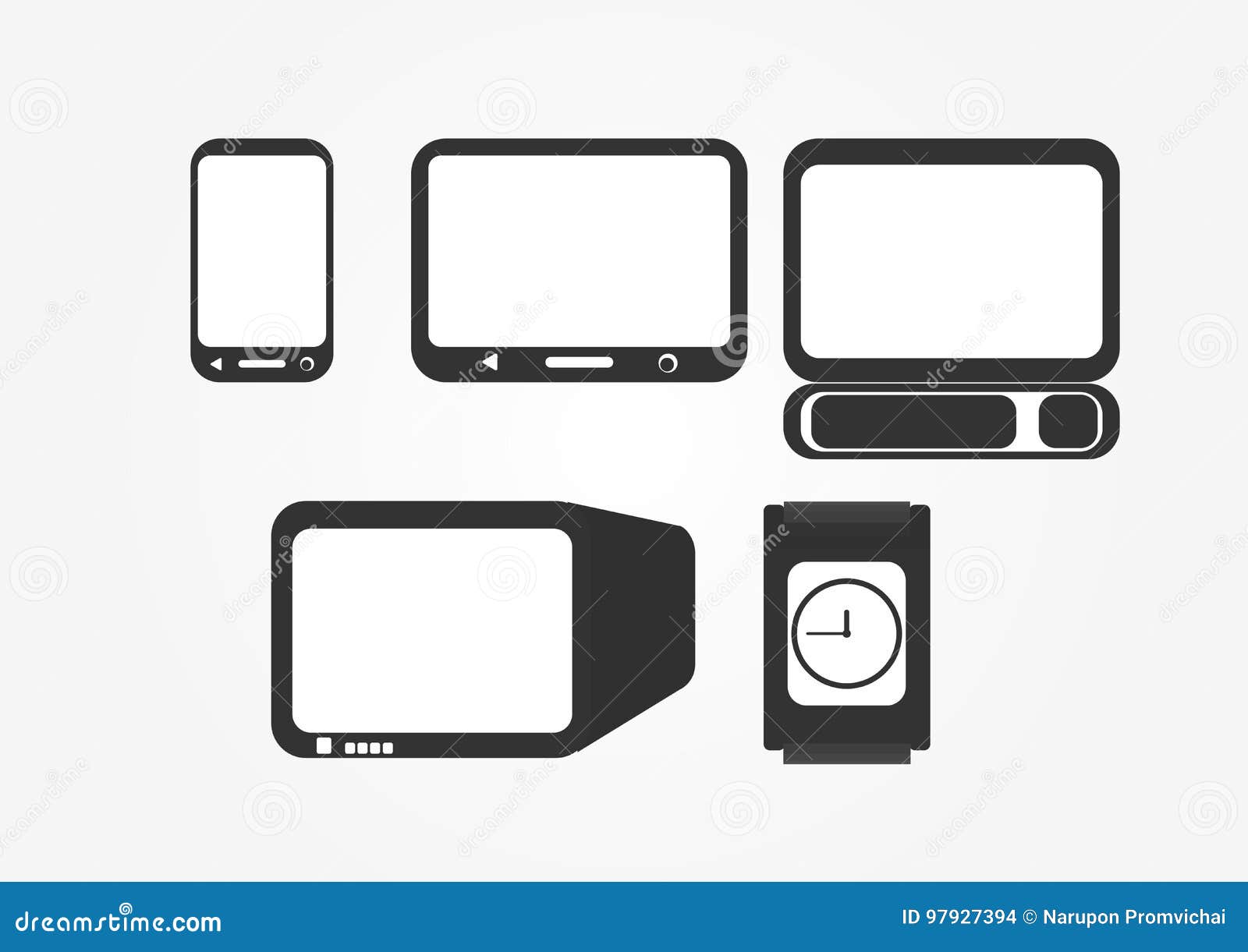 Different Type of Electronic Equipments with Screen Display. Stock ...