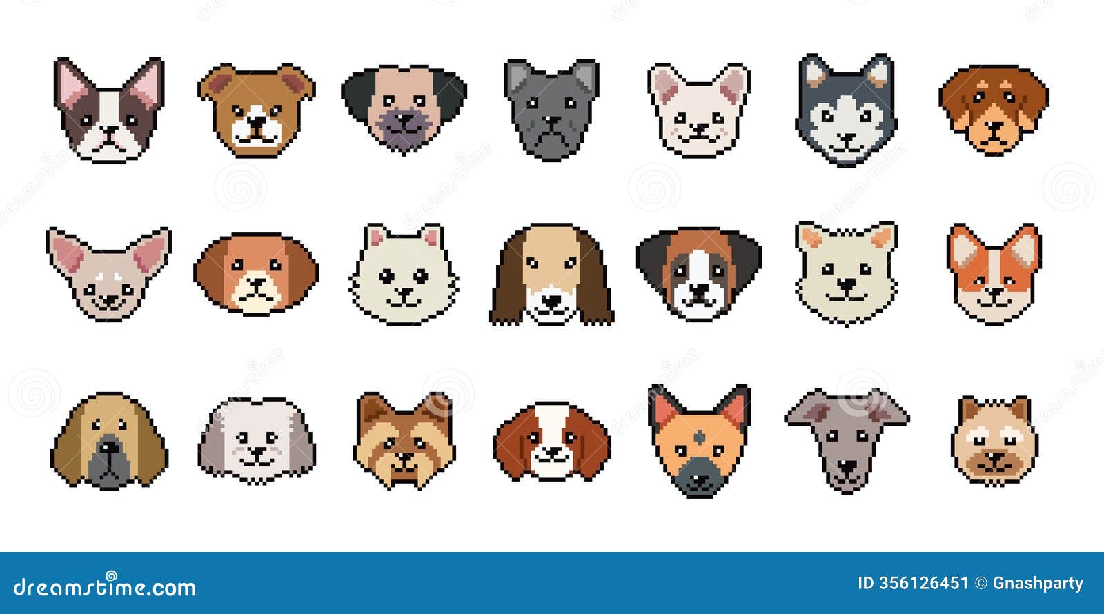 Different Type of Pixel Art Dog Faces Vector in Retro Style Stock ...