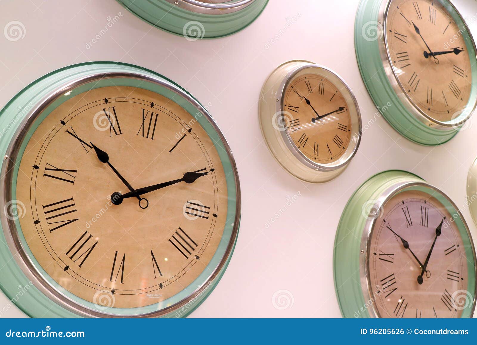 Different Type of Retro Style Wall Clocks on the Wall Stock Photo ...