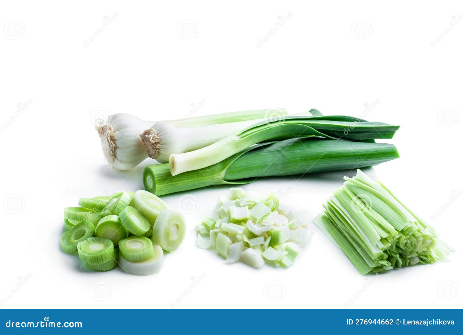 Different Type of Slicing Leeks Isolated on White Stock Photo - Image ...