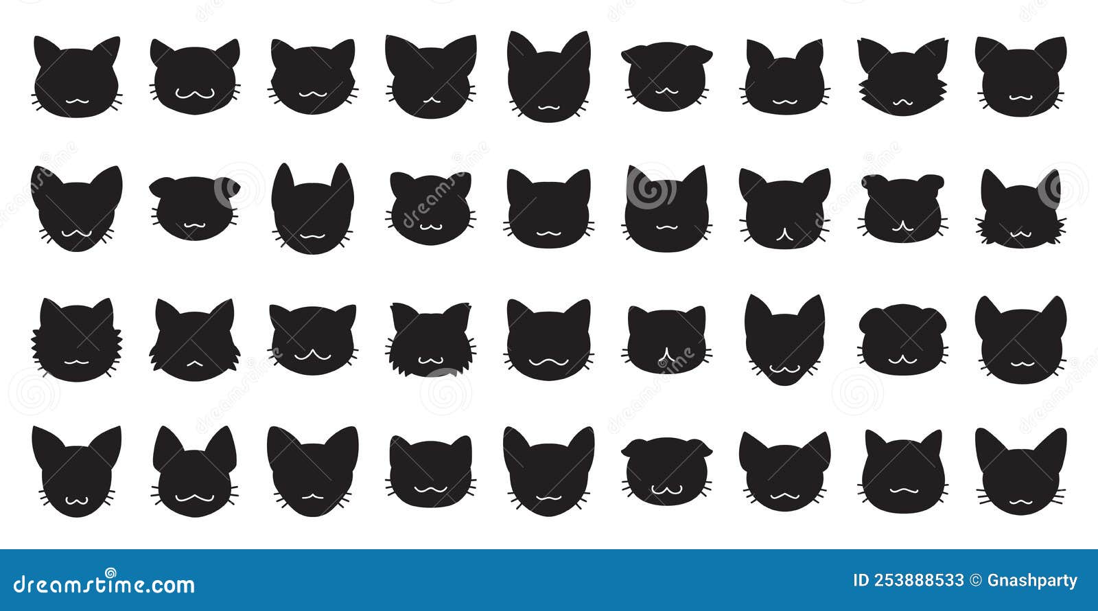 Different Type of Vector Silhouette Cat Faces Stock Vector ...