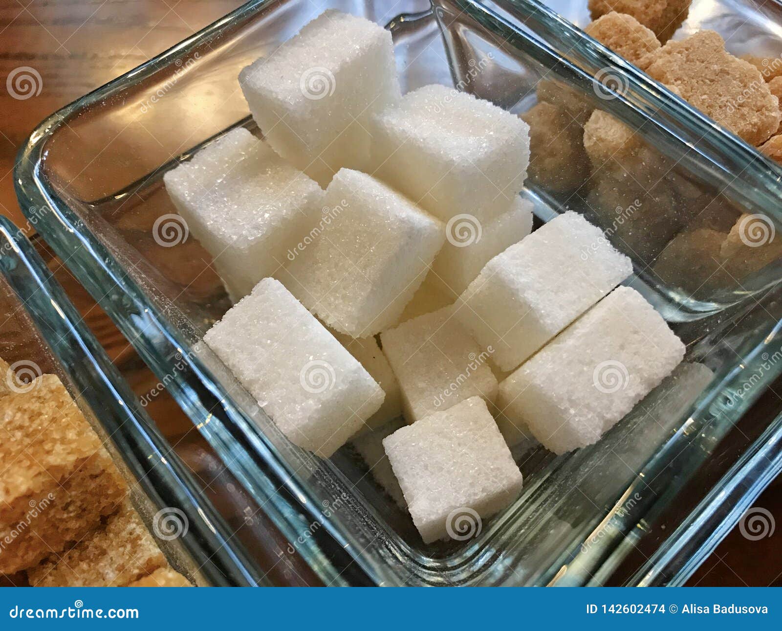 Different Type of White and Raw Cube Sugar on Dark Background Stock ...