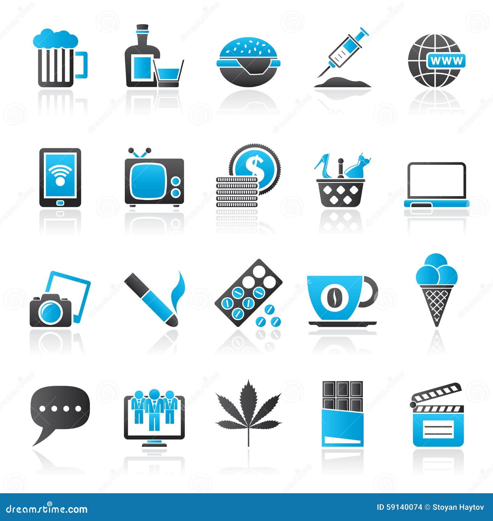 Different Types of Addictions Icons Stock Vector - Illustration of ...